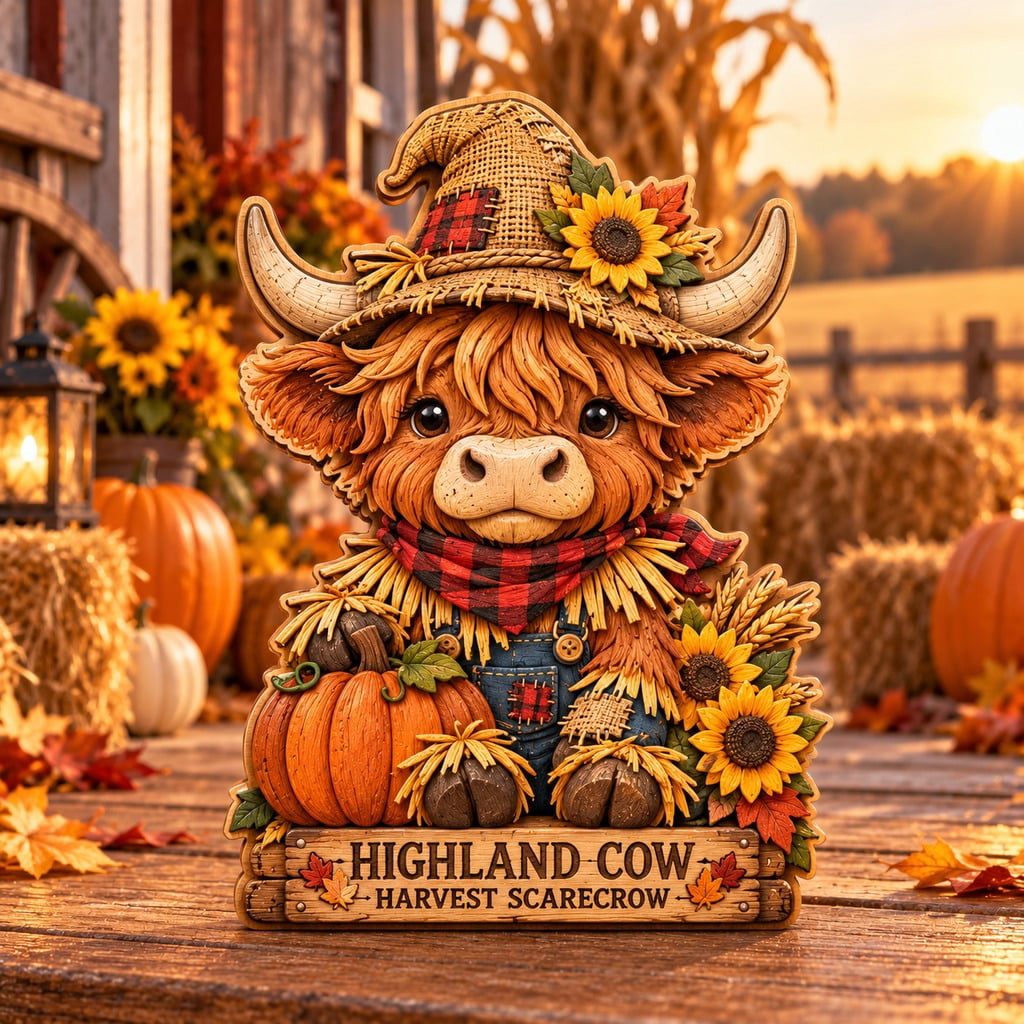 3-Layer Wooden Decor Highland Cow Scarecrow Autumn Display for Fall ...