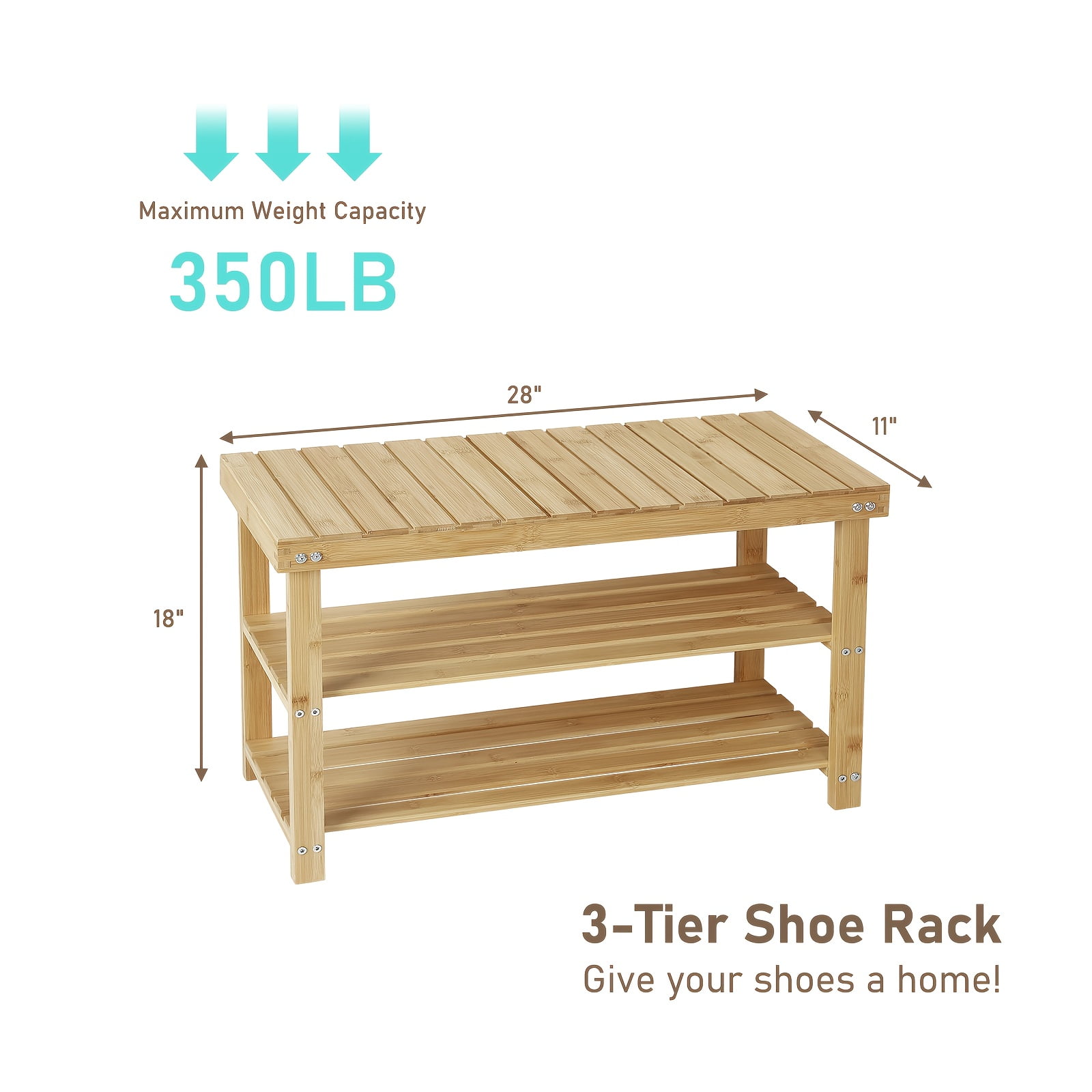 3-Layer Wooden Shoe Rack Bench - Natural Finish, Sturdy Freestanding ...