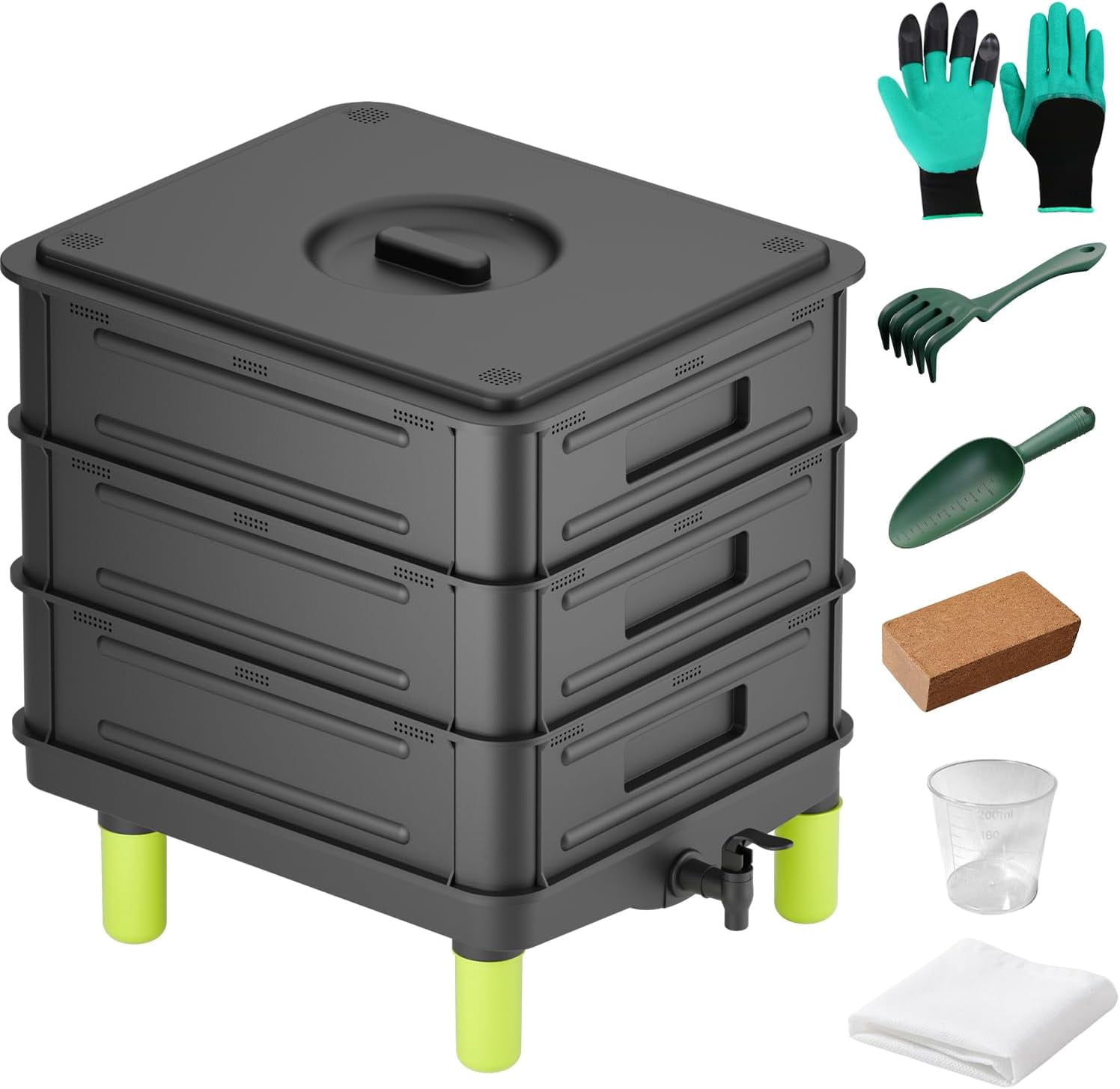 3-Layer Worm Composter, 50L Worm Compost Bin for Indoor & Outdoor, Worm ...