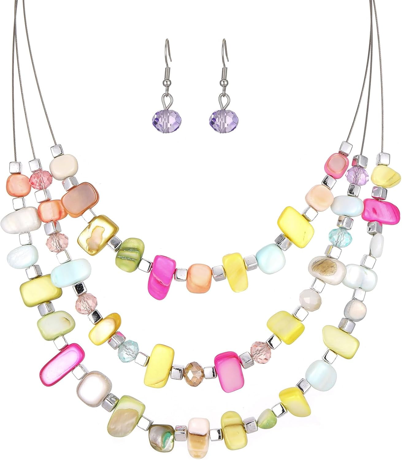 3 Layered Chunky Statement Necklace For Women Beaded Strand Necklaces ...