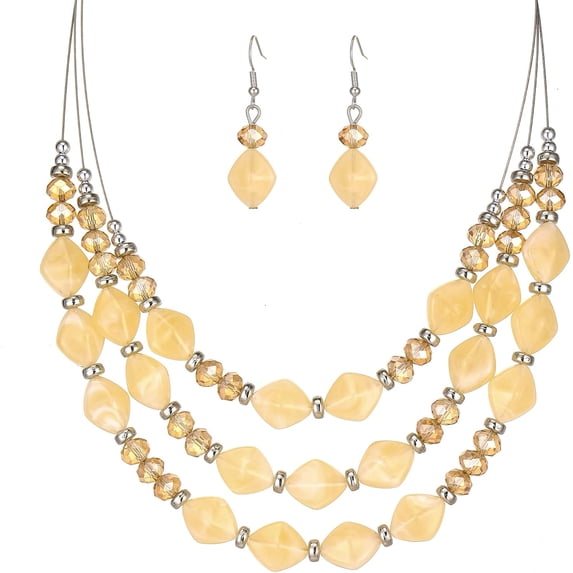 3 Layered Chunky Statement Necklace for Women Beaded Strand Necklaces ...