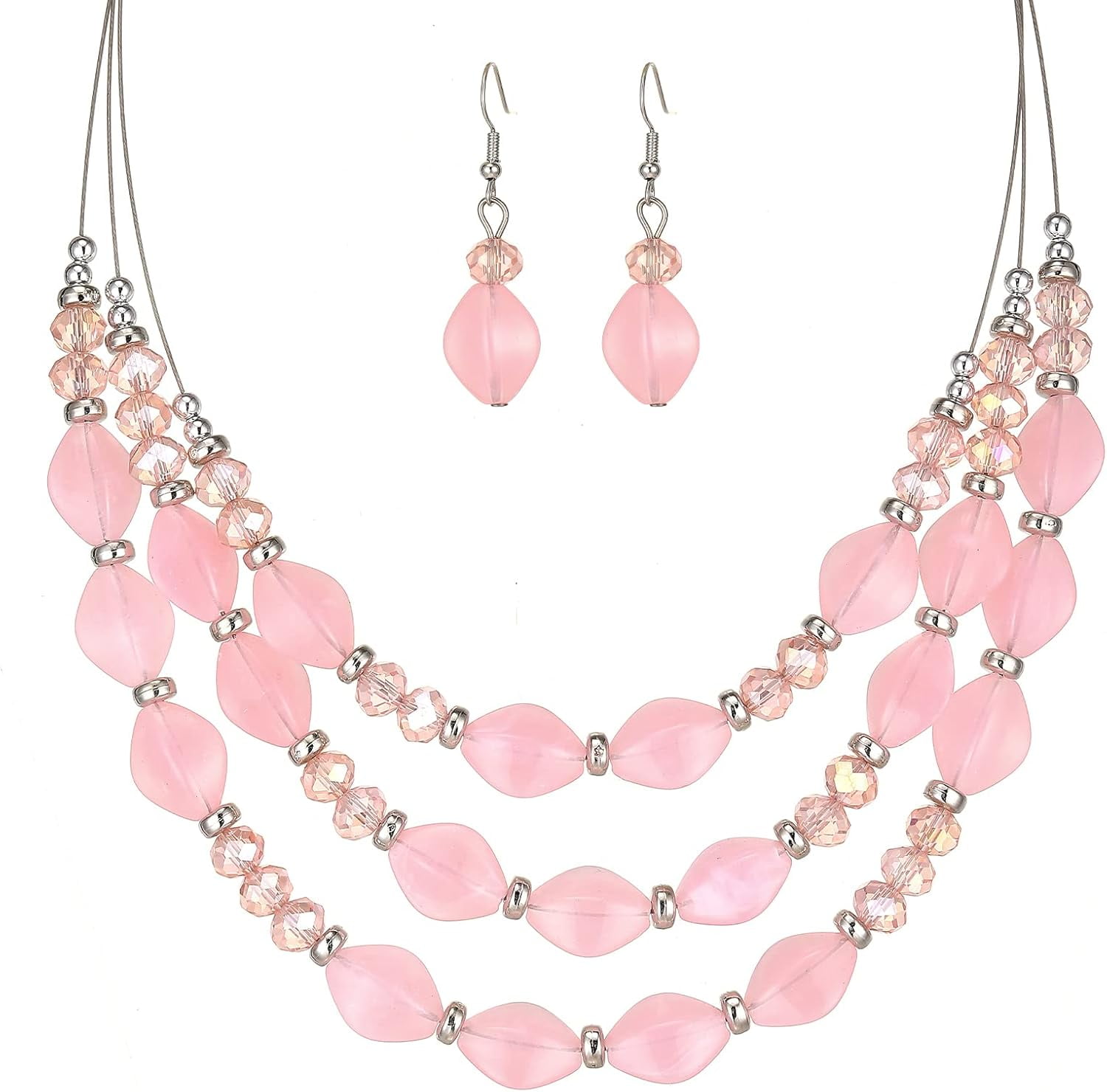 3 Layered Chunky Statement Necklace for Women Beaded Strand Necklaces ...