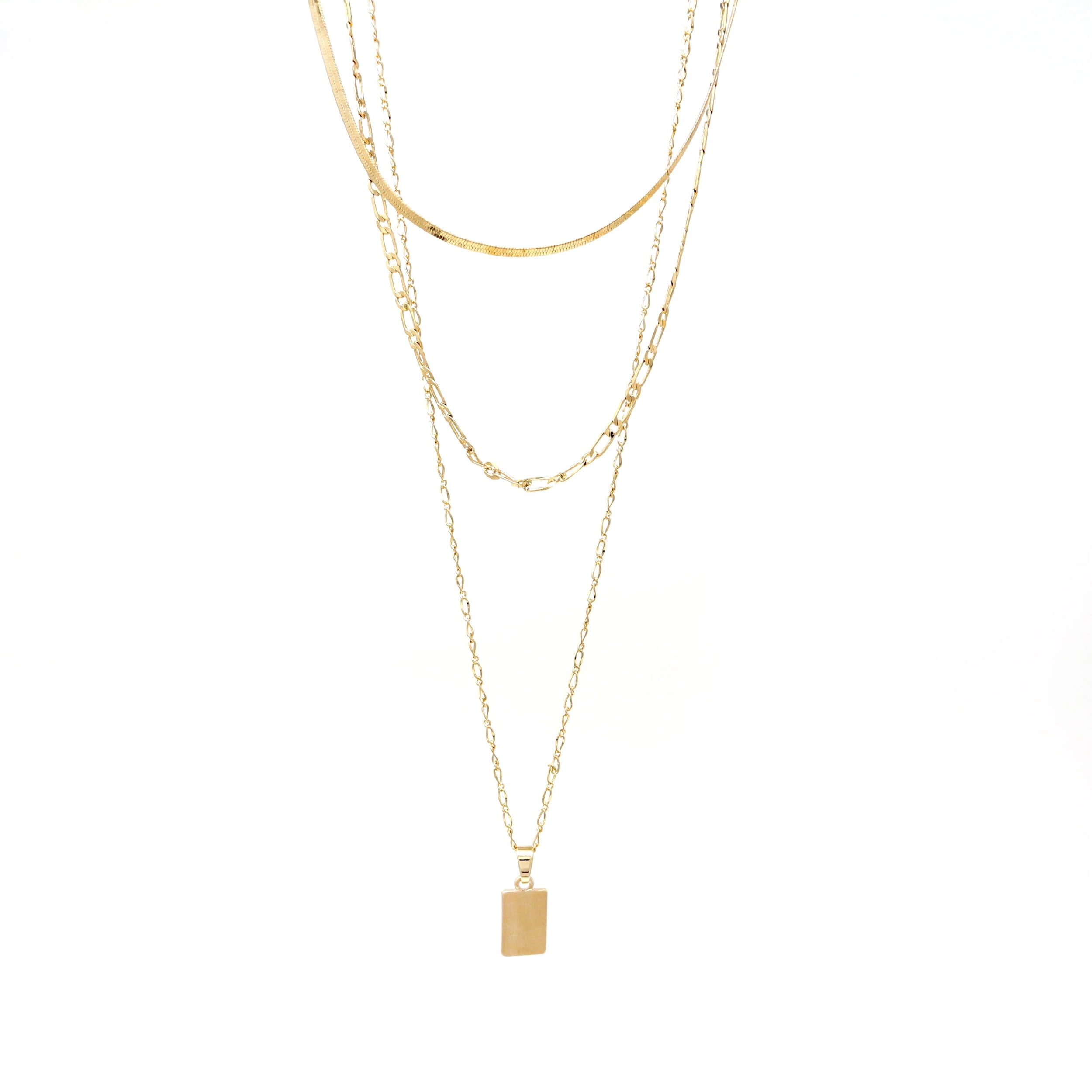3 Layered Rectangle Charm Necklace - Walmart.com