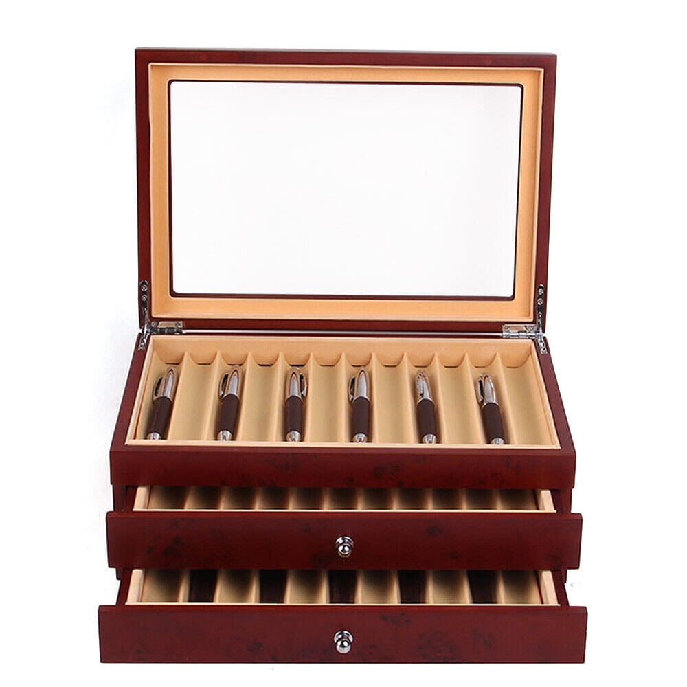 3 Layers 34 Slots Wooden Fountain Pen Display Case Storage Collector ...