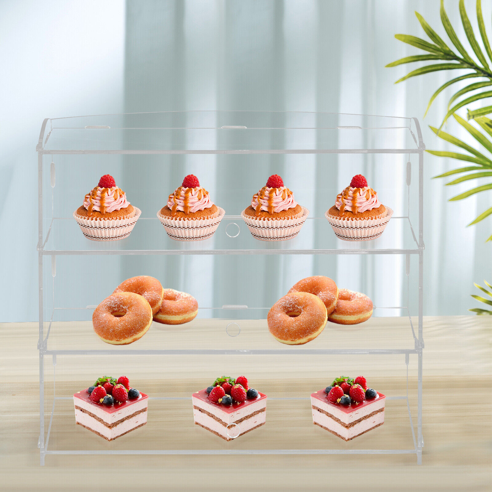 3 Layers Acrylic Display Cabinet Case Bakery Pastry Storage Box Clear ...