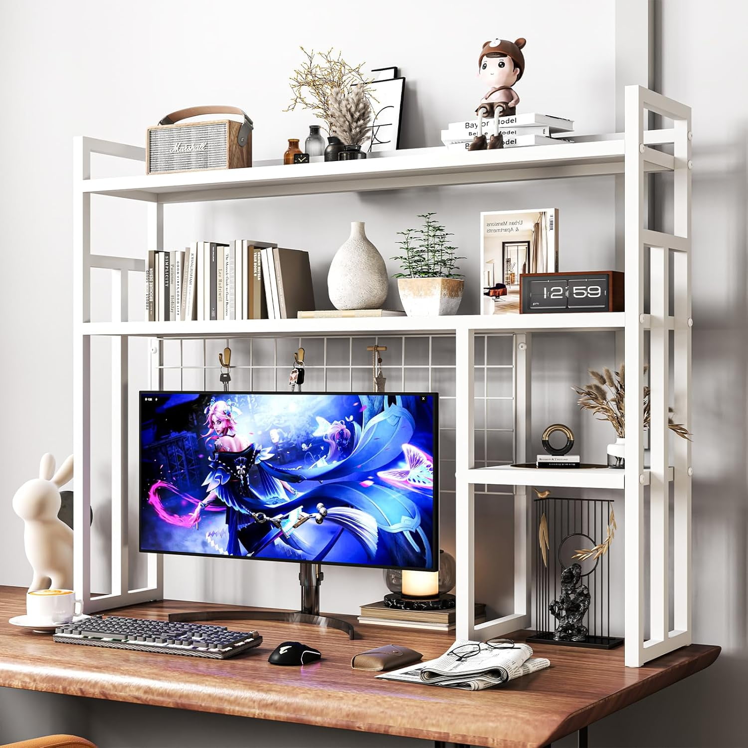 3-Layers Desktop Bookshelf, 45.3" Desk Shelf Bookcase Metal Desk Hutch ...
