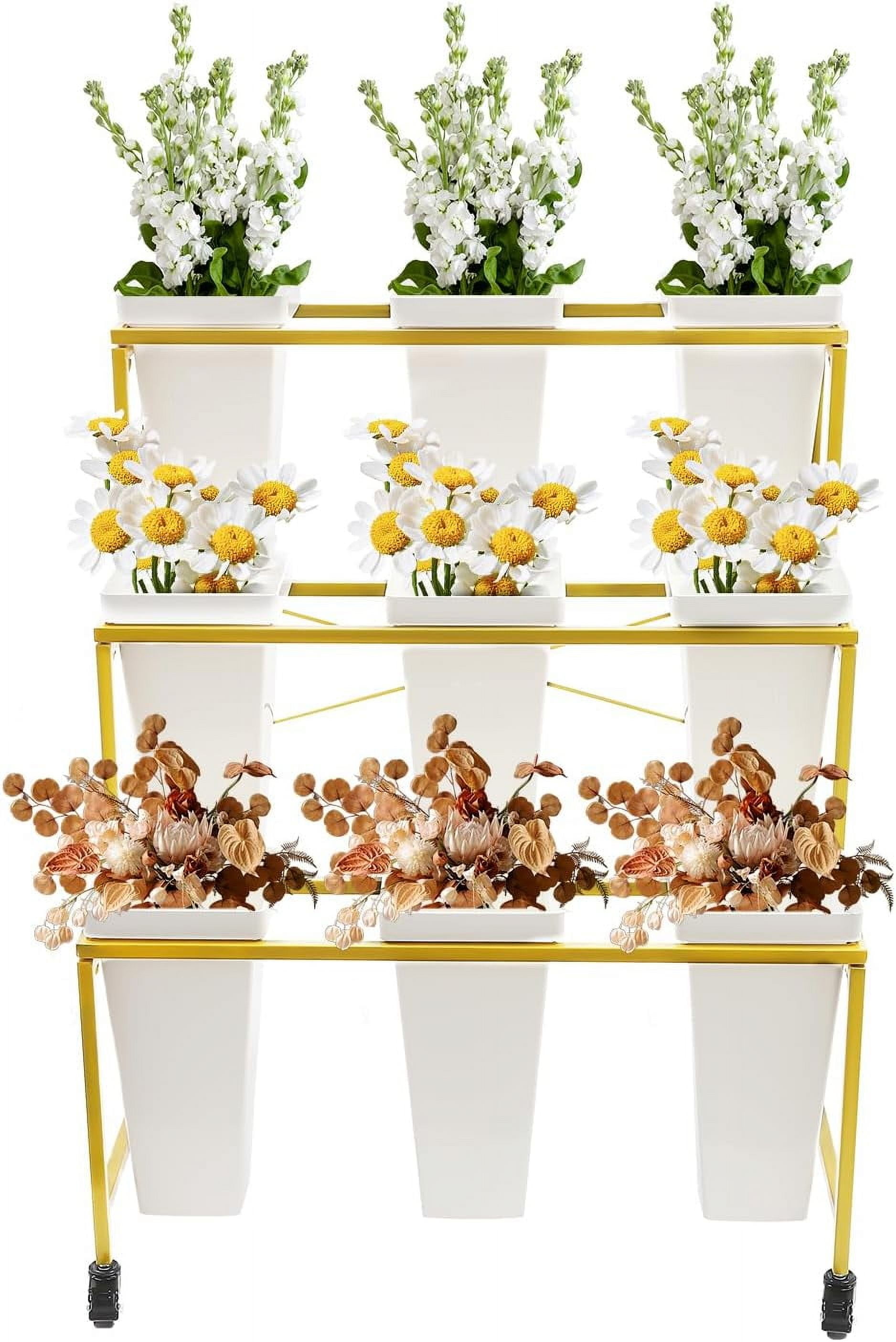 3 Layers Flower Display Stand, Gold Plant Stand with 9PCS Buckets Heavy ...