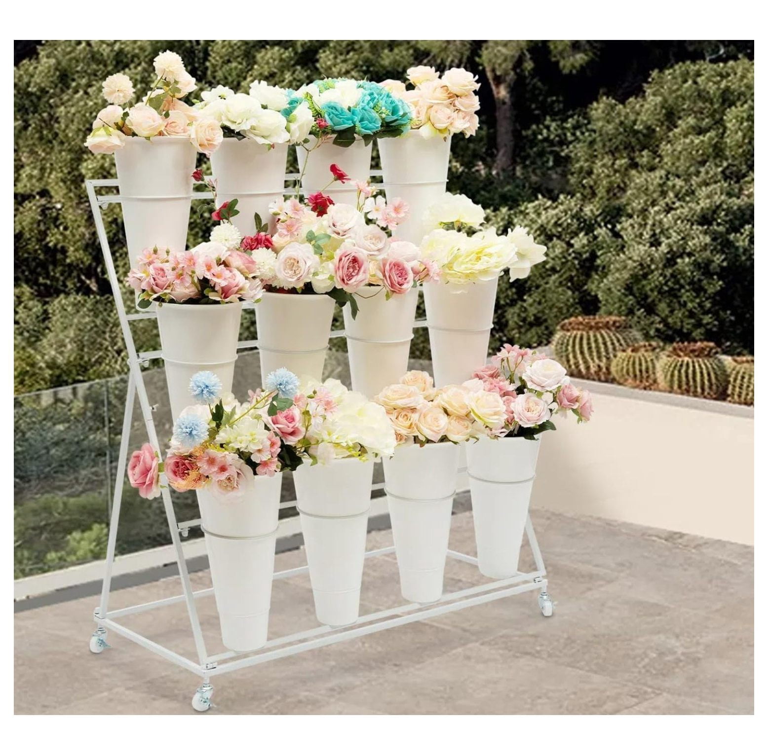 3 Layers Flower Display Stand with 12 Buckets Metal Flower Bar Stand ...