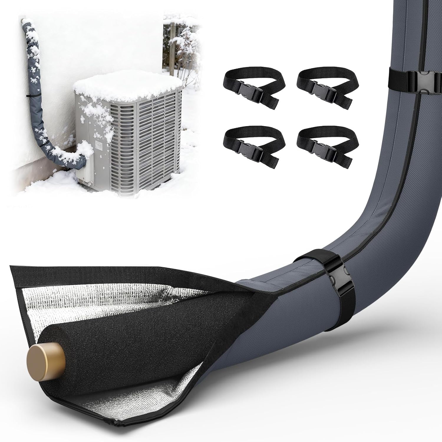 3 Layers HVAC Copper Pipe Insulation Cover,72"x10.2" Weatherproof 600D ...