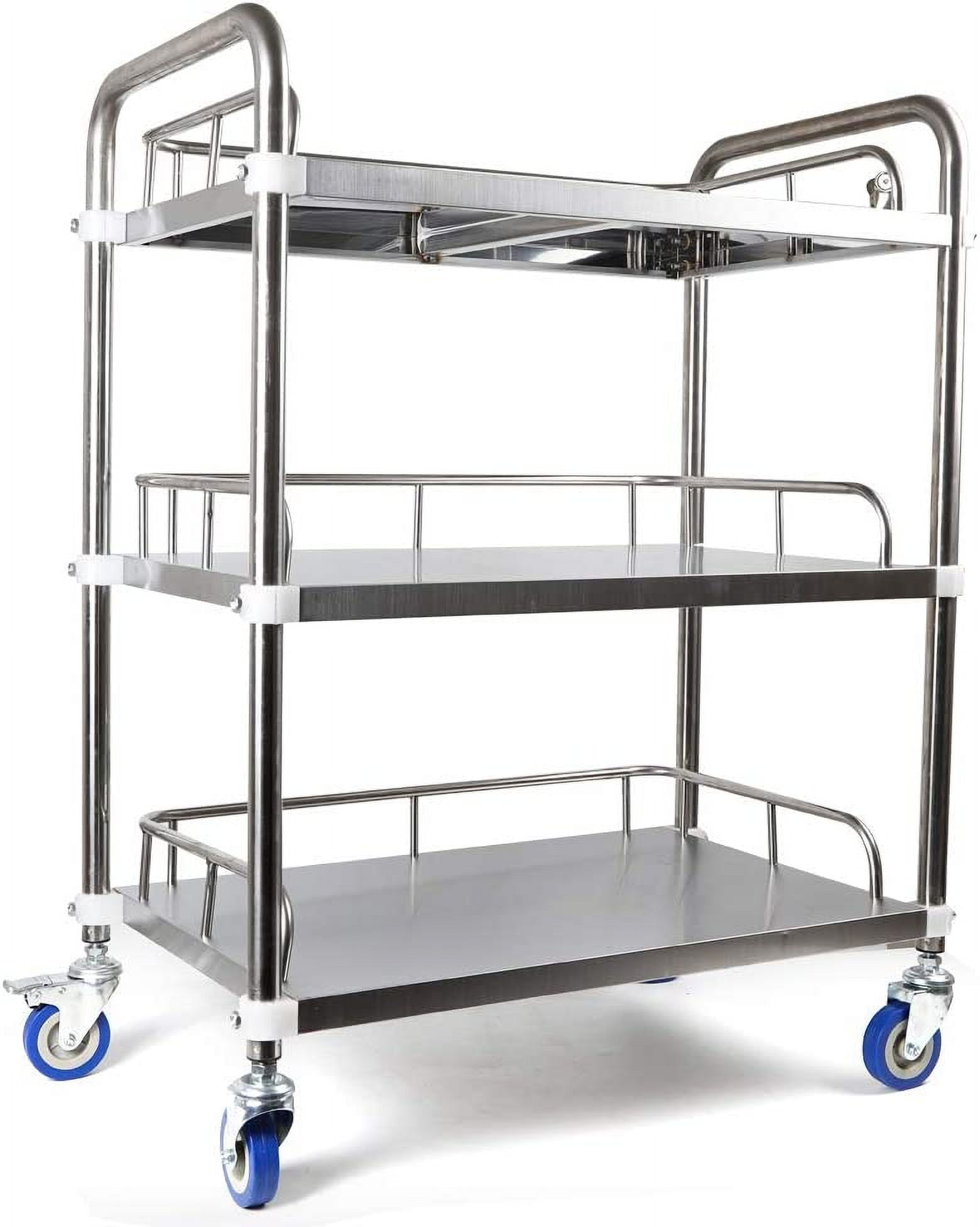 3 Layers Lab Cart Trolley Stainless Steel Medical Carts with 360 ...