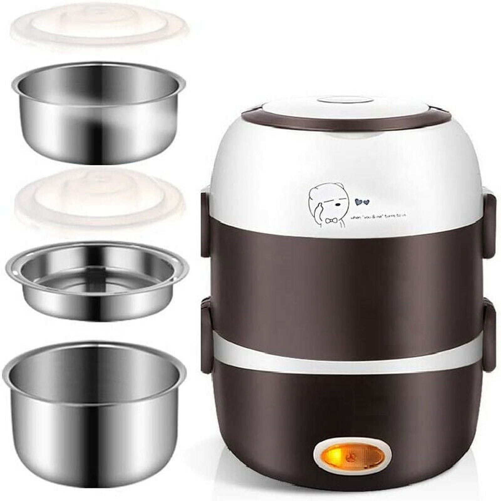 3 Layers Portable 2L Electric Lunch Box Steamer Heated Food Warmer Rice ...
