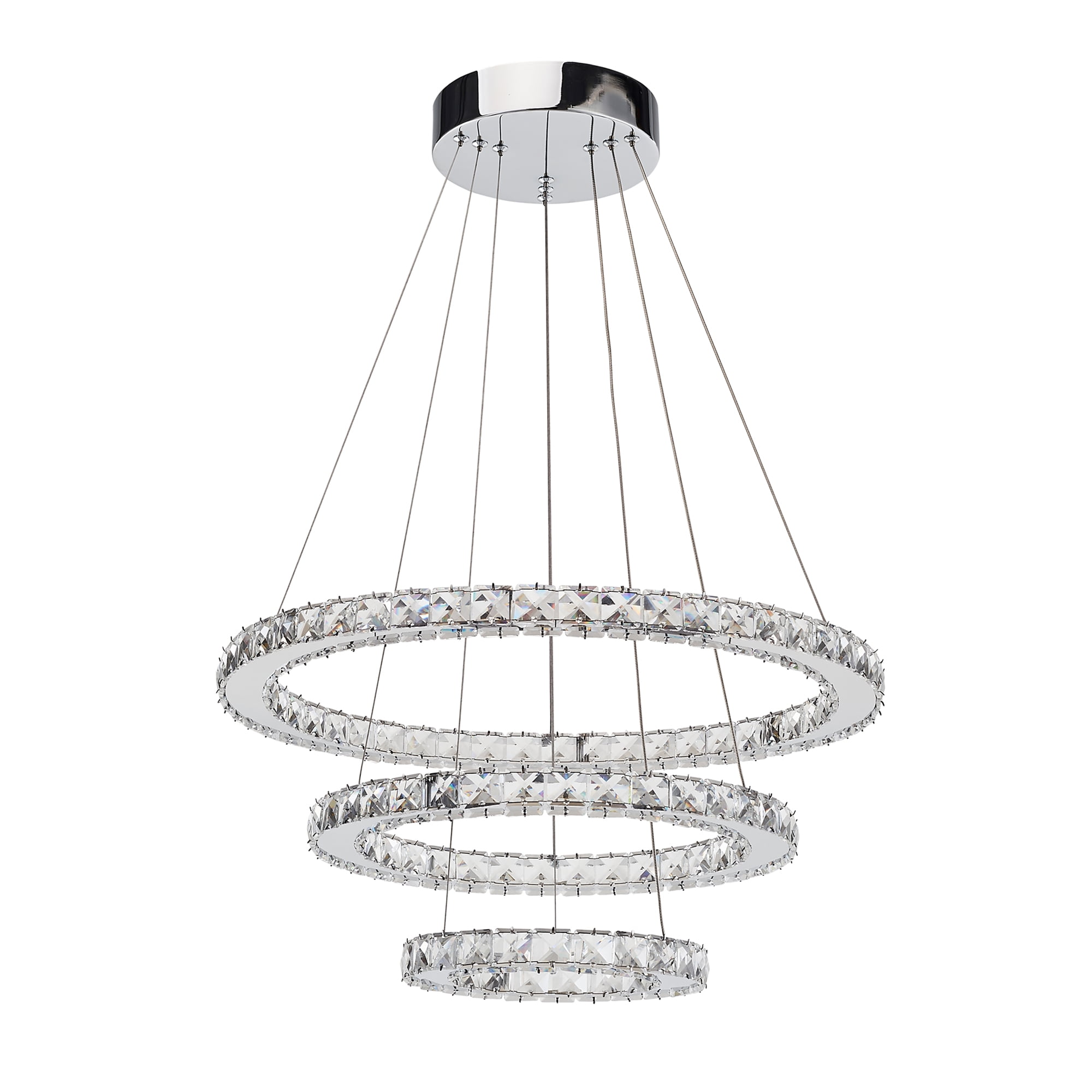 3-Layers Round Ring Chandelier,Iron Stainless Steel Crystal Chrome ...