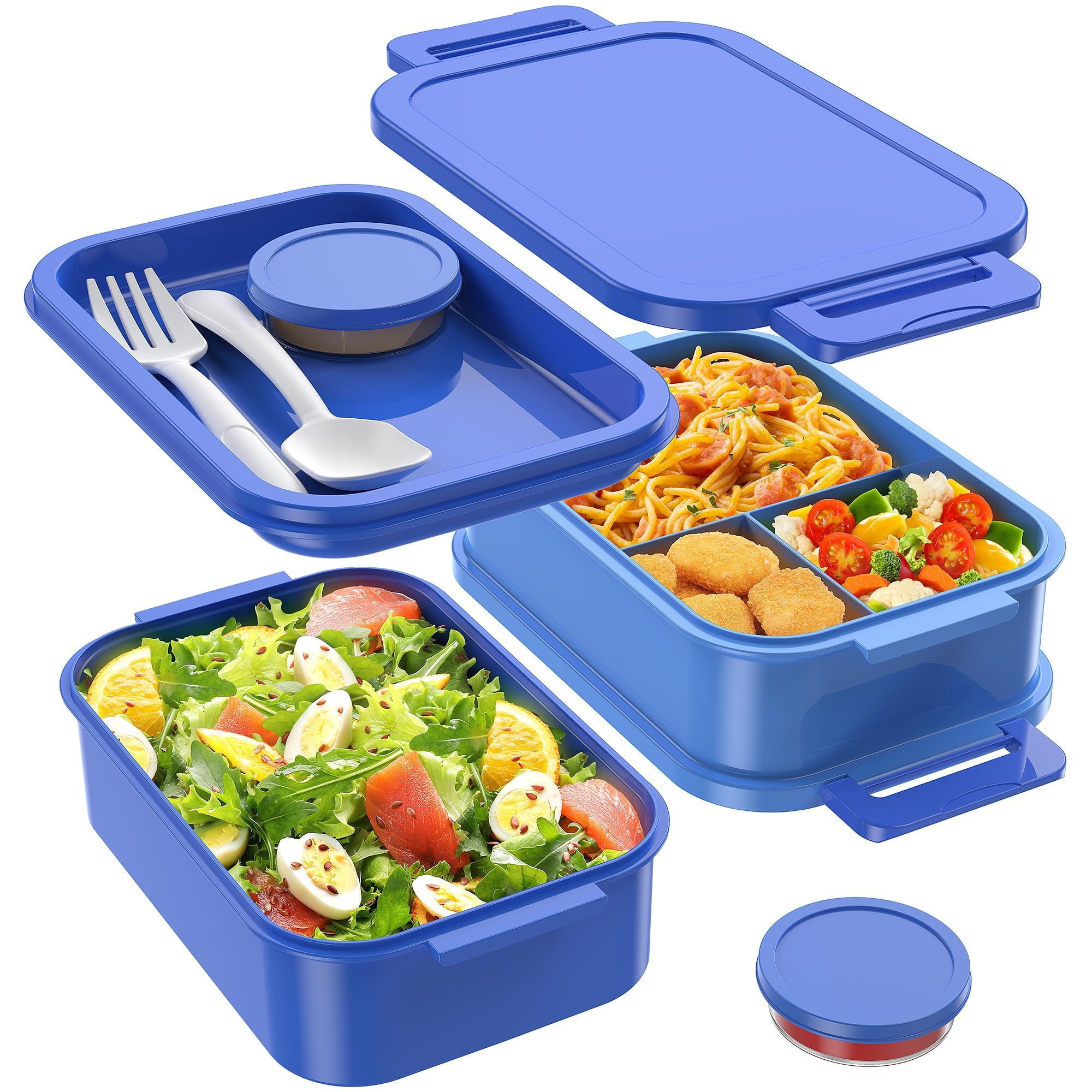 3 Layers Stackable Bento Box 4-Blue 72oz All-in-one Leak-proof Adult ...