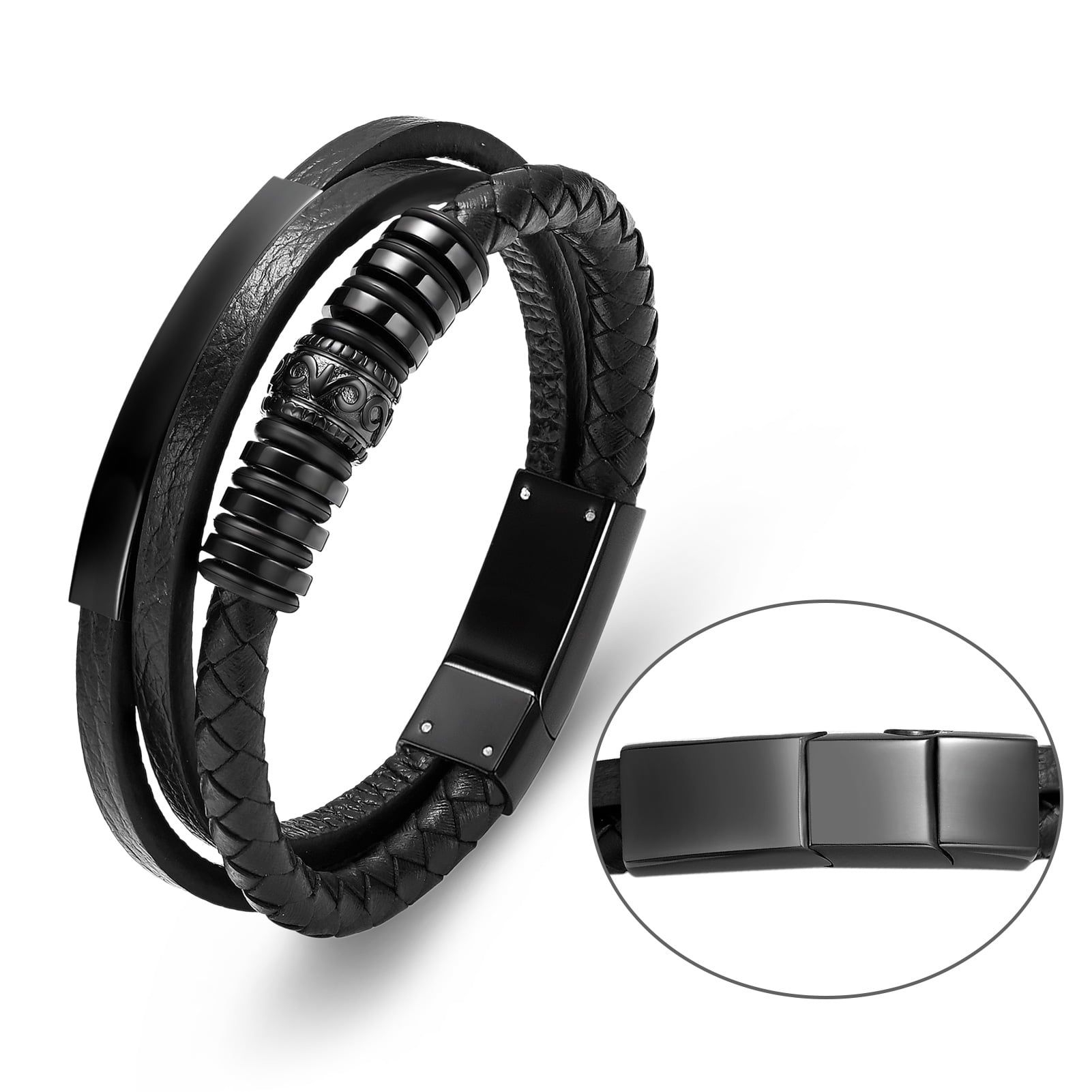 3 Layers Urn Bracelet for Ashes Leather Cremation Bracelet for Human Ashes Stainless Steel Ashes ...