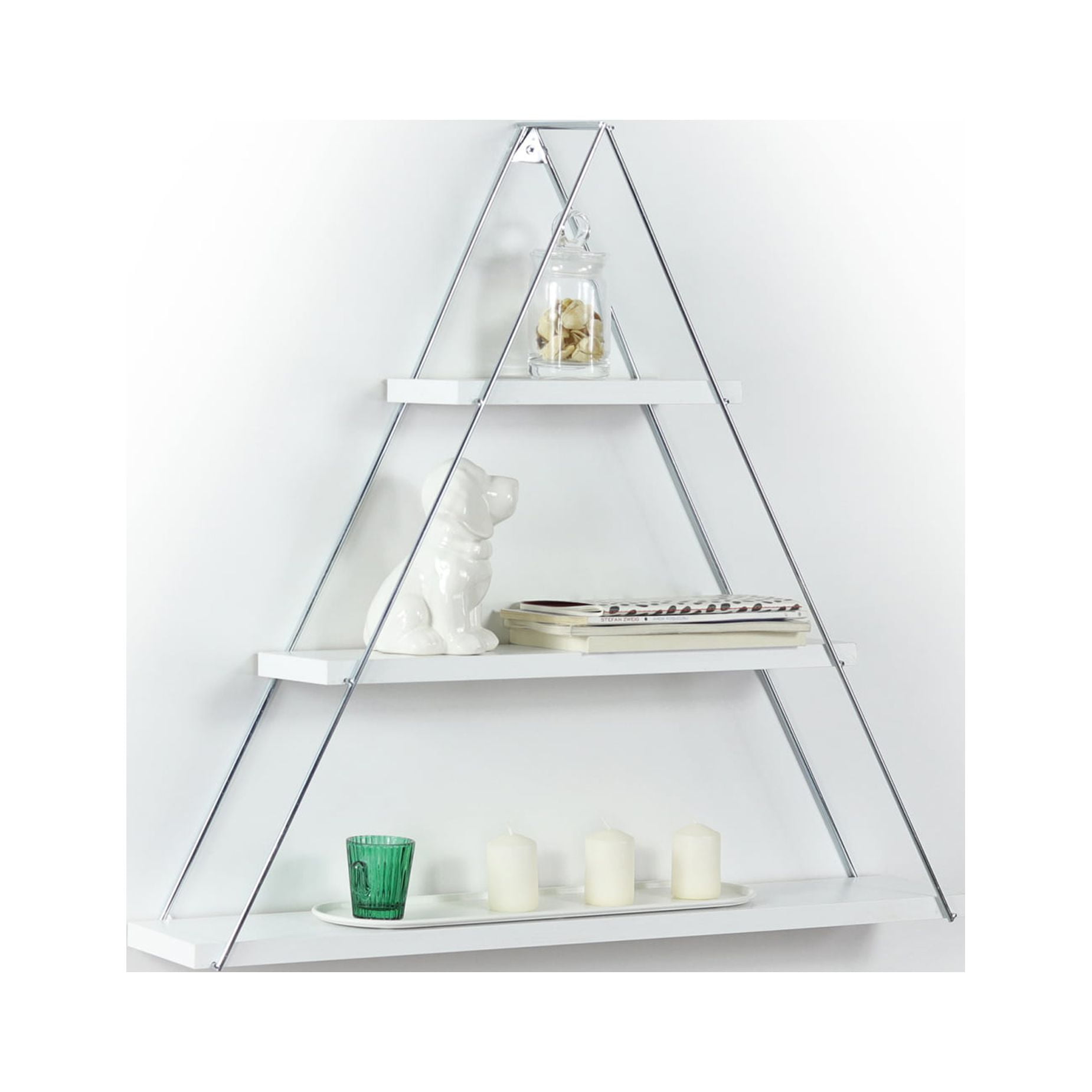 3 Layers Wooden Shelf with Metal Bracket, Triangle Bookshelf Flower ...