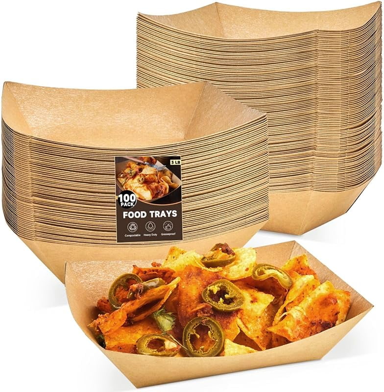 3 Lb Paper Food Trays - 50 Pack Disposable Nacho Trays, Kraft Paper ...