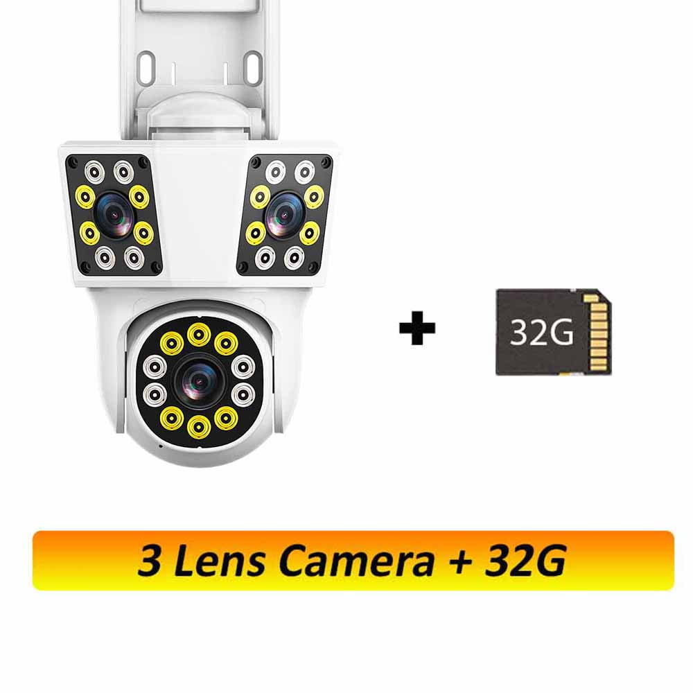 3 Lens 3 SCREENS WiFi Outdoor Camera Ai Motion Tracking Zoom PTZ 4K Video Camera Security ...