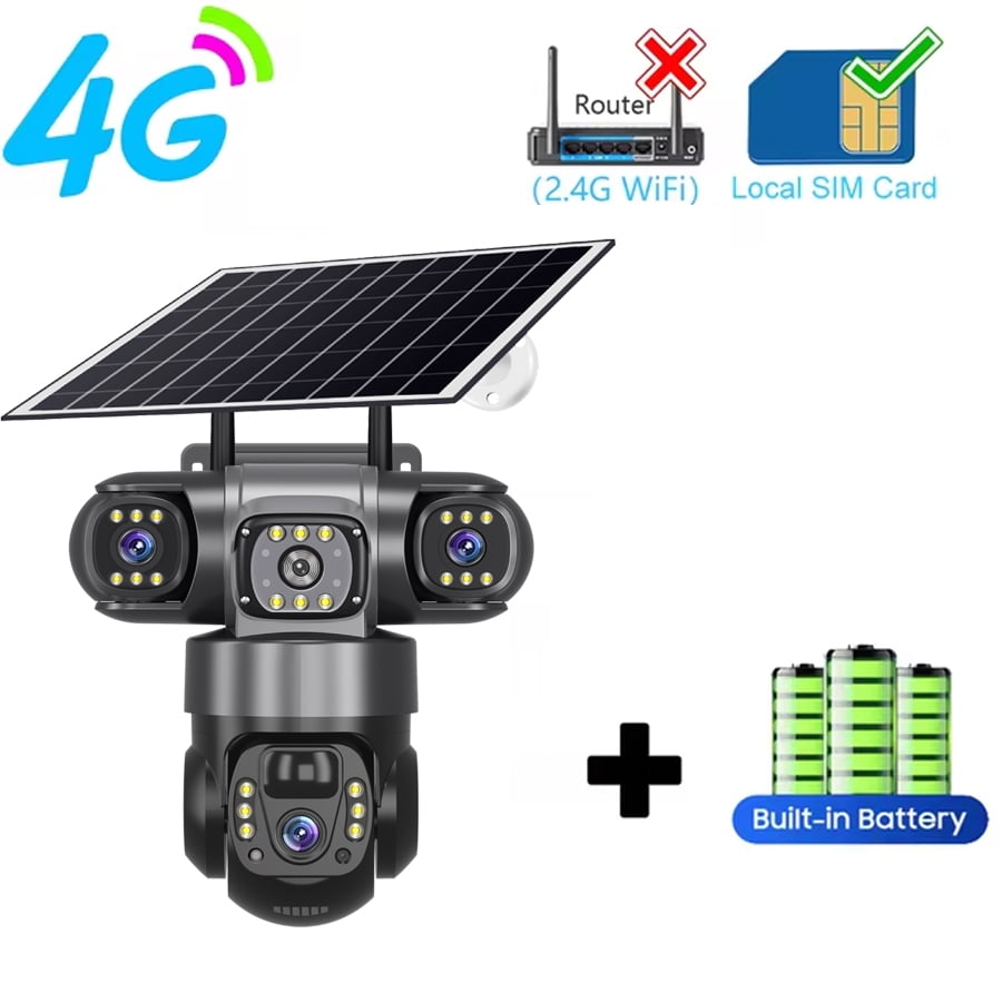 3 Lens 4G Solar Camera HD 12MP 6K Outdoor V380 PRO CCTV Waterproof ...