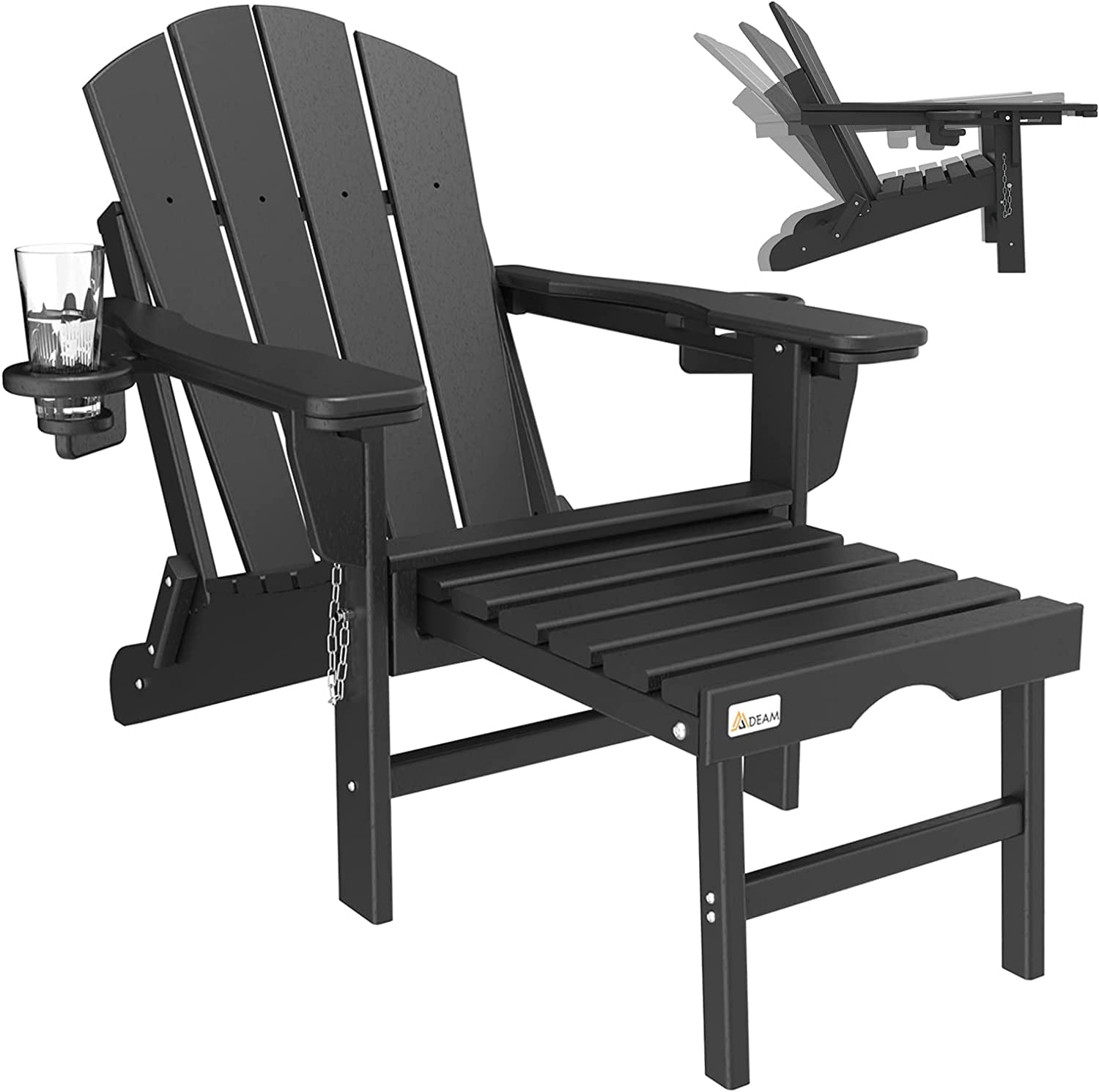 3-Level Adjustable Adirondack Chair with Retractable Ottoman, HDPE All ...