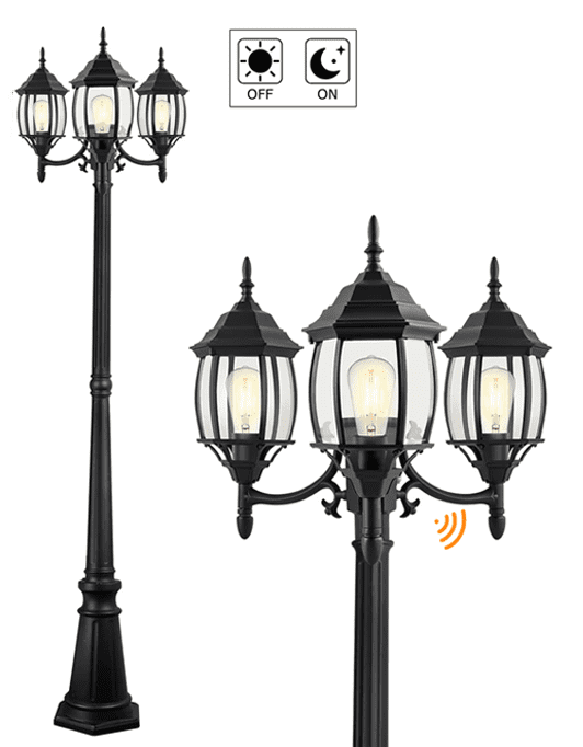 3-Light 85.43"in Matte Black Outdoor Post Light with Dusk to Dawn ...