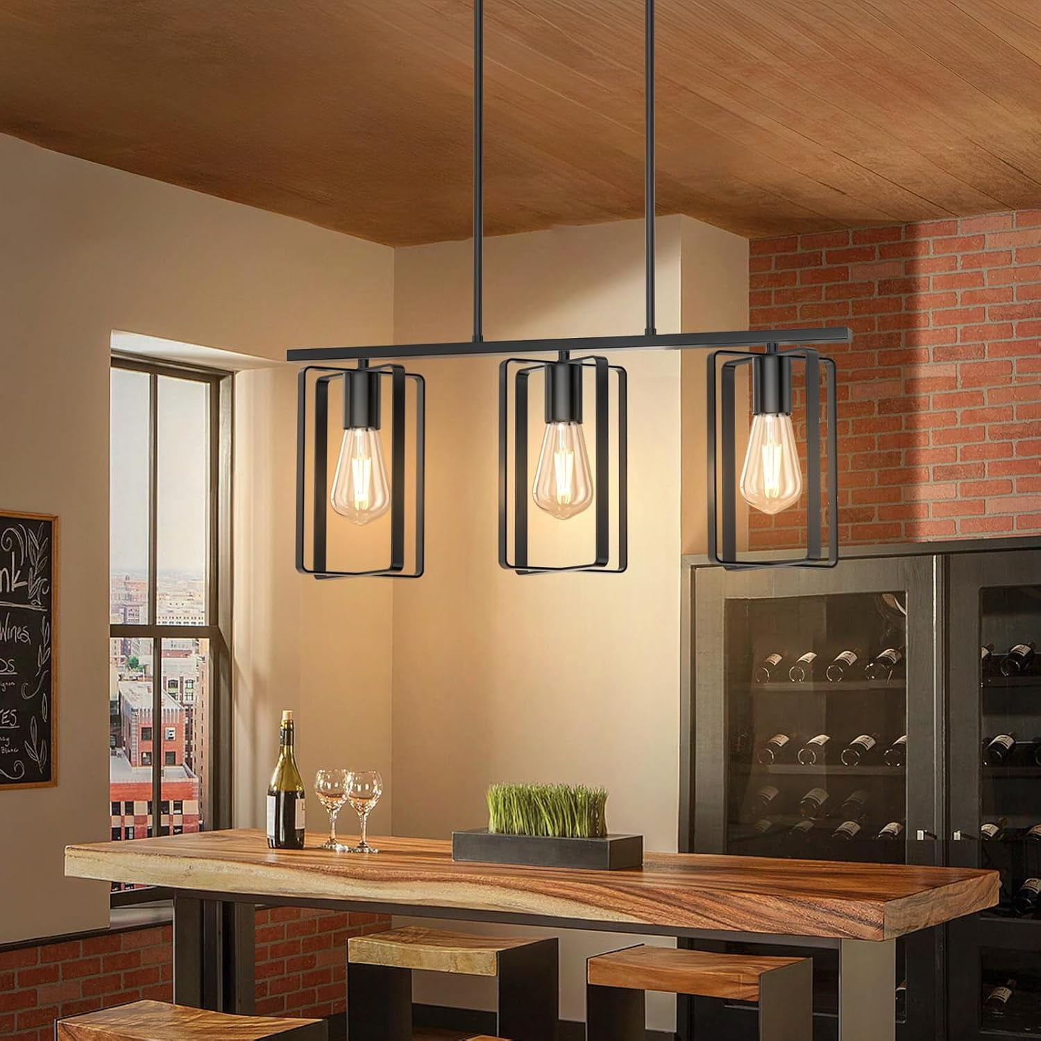 3-Light Adjustable Farmhouse Kitchen Island Chandelier with Flexible ...