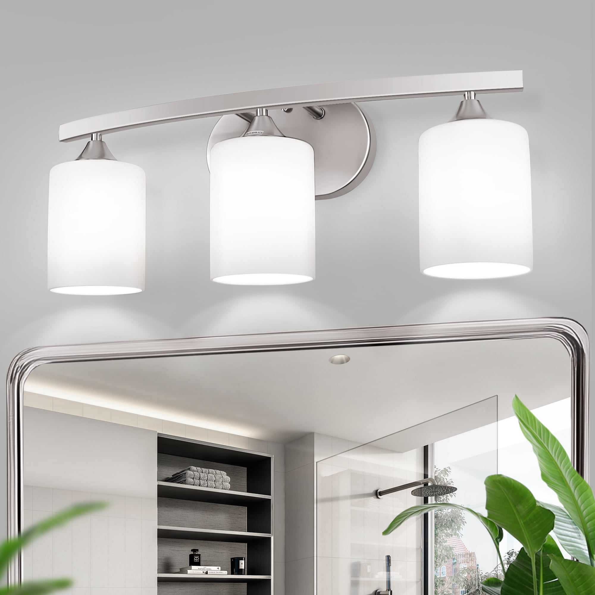 3-Light Bathroom Light Fixture with Milk Glass Shades ,YANSUN Modern ...