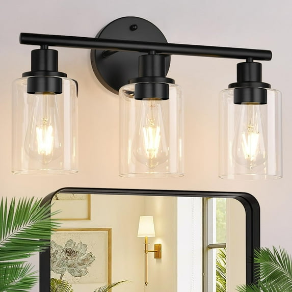 3-Light Bathroom Light Fixtures, 17.23" Black Modern Vanity Lights with ...