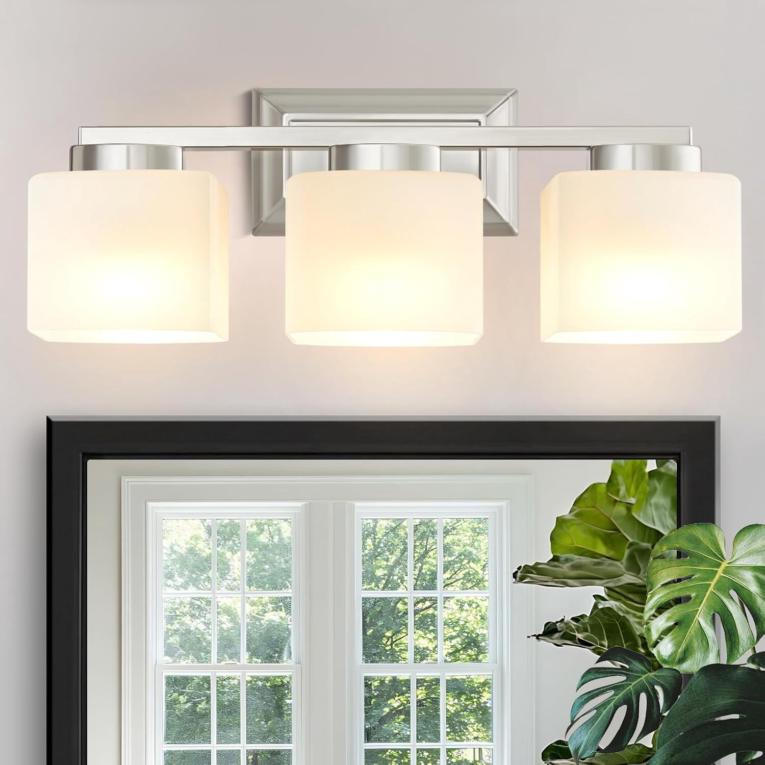 3-Light Bathroom Light Fixtures - Brushed Nickel Bathroom Vanity Lights ...