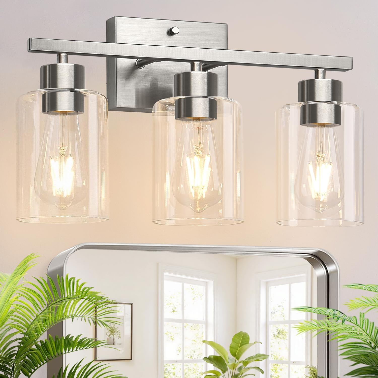 3-Light Bathroom Light Fixtures, Brushed Nickel Vanity Lights, Bathroom ...