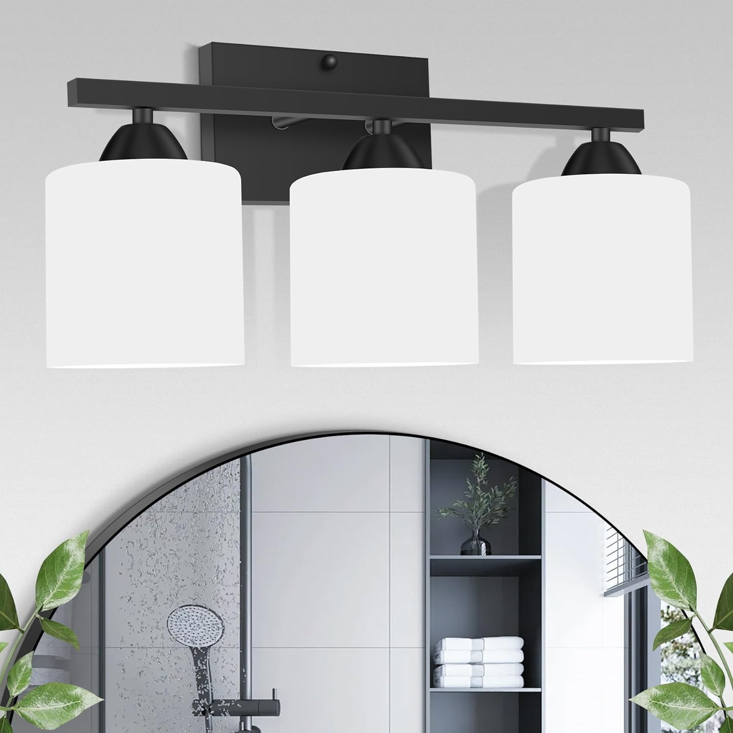 3-Light Bathroom Vanity Light Fixture, Matte Black Bathroom Light ...