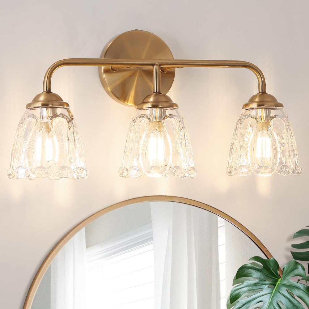 3-Light Bathroom Vanity Light Gold, Vintage Vanity Light Fixtures Over ...