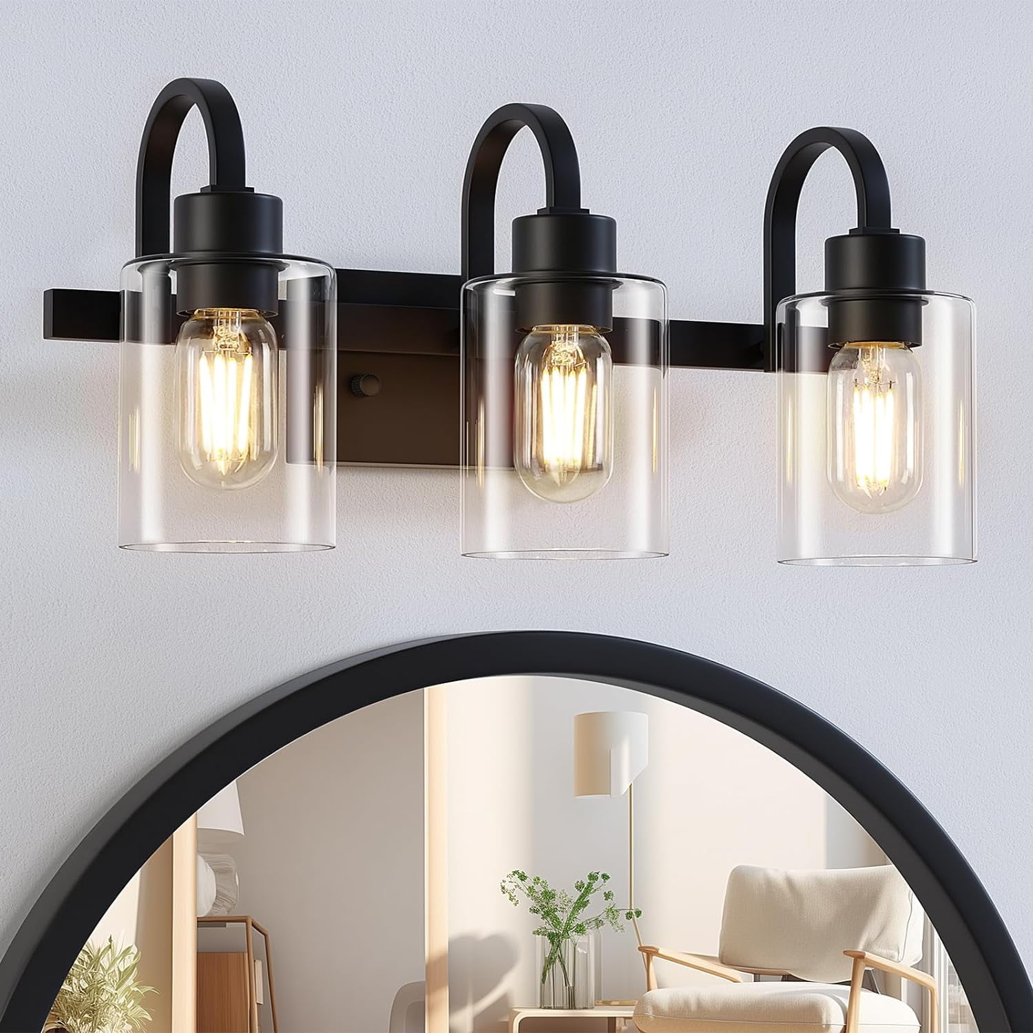 3-Light Black Bathroom Light Fixtures Over Mirror, Modern Black Vanity ...
