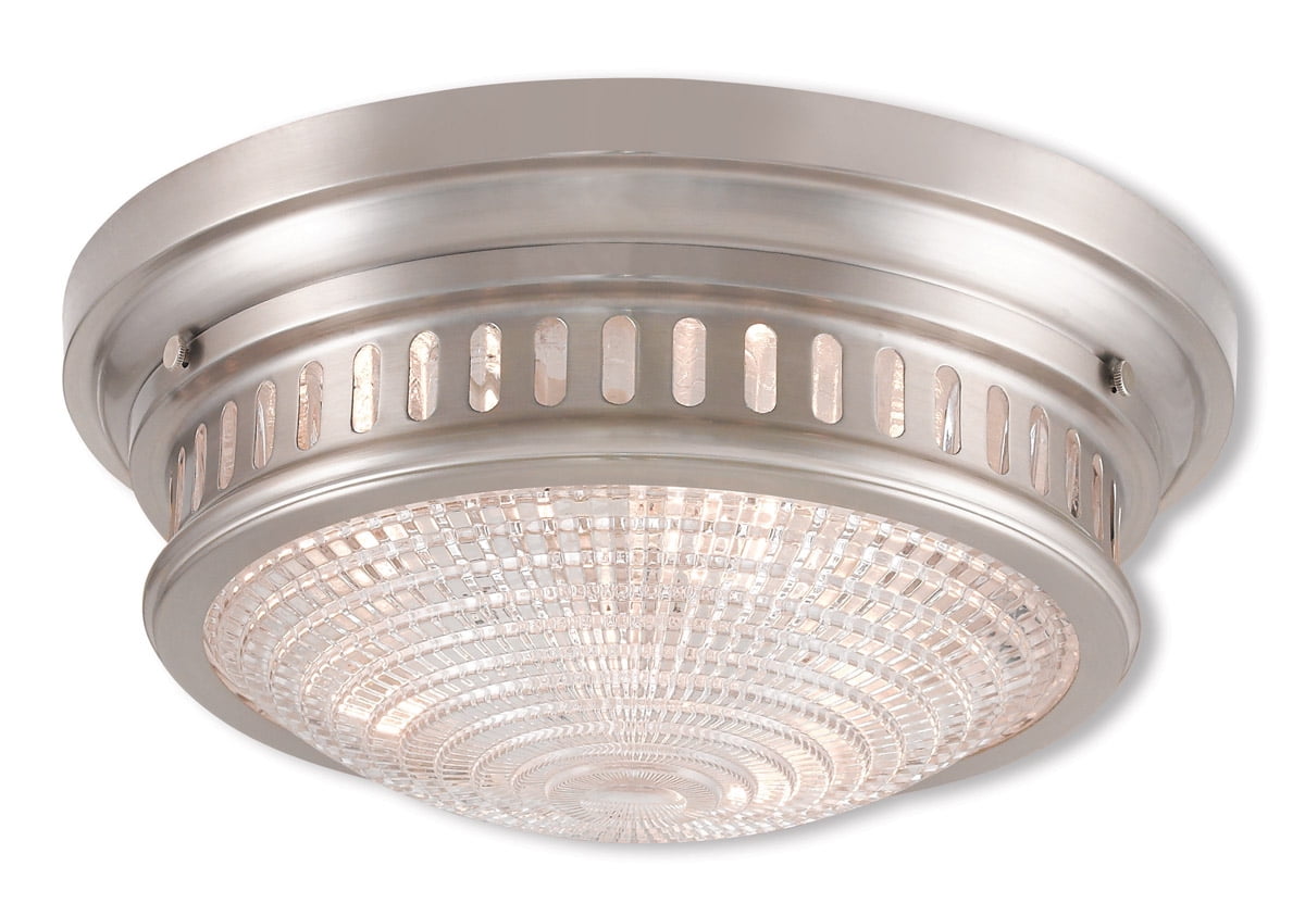 3 Light Brushed Nickel Ceiling Light fixture with Hand Blown Clear Cut ...