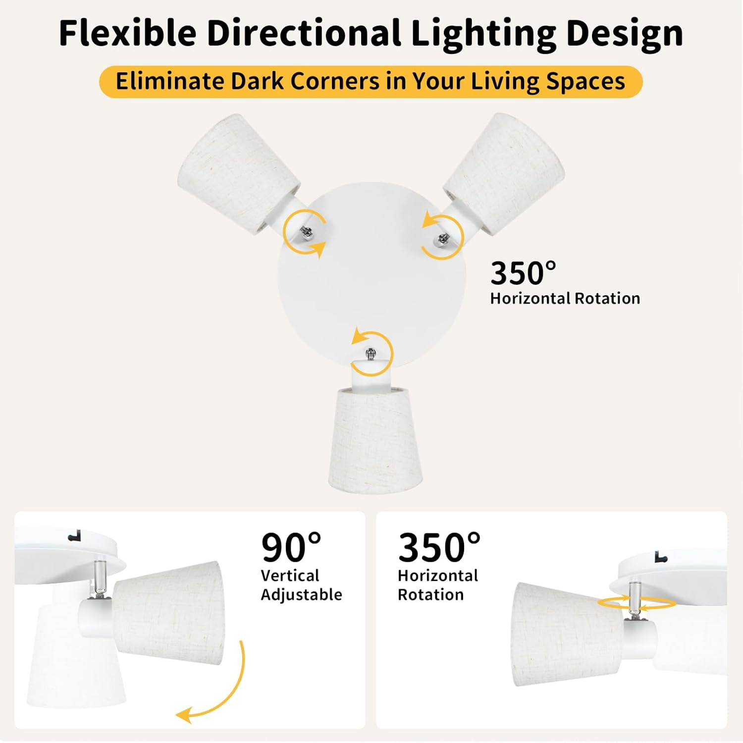 3-Light Ceiling Light Fixture, Directional Track Lighting Modern White ...