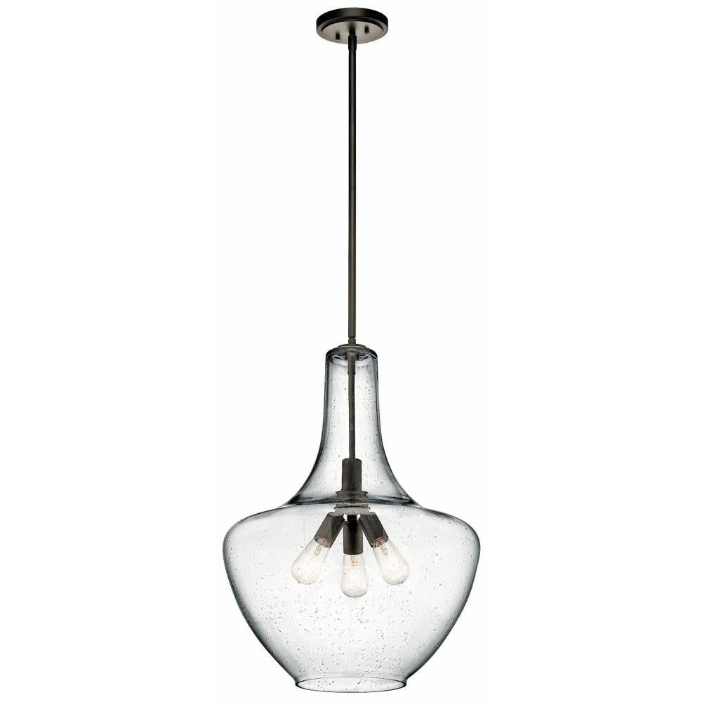 3 Light Contemporary Large Bell Shade Pendant Light Fixture with Clear ...