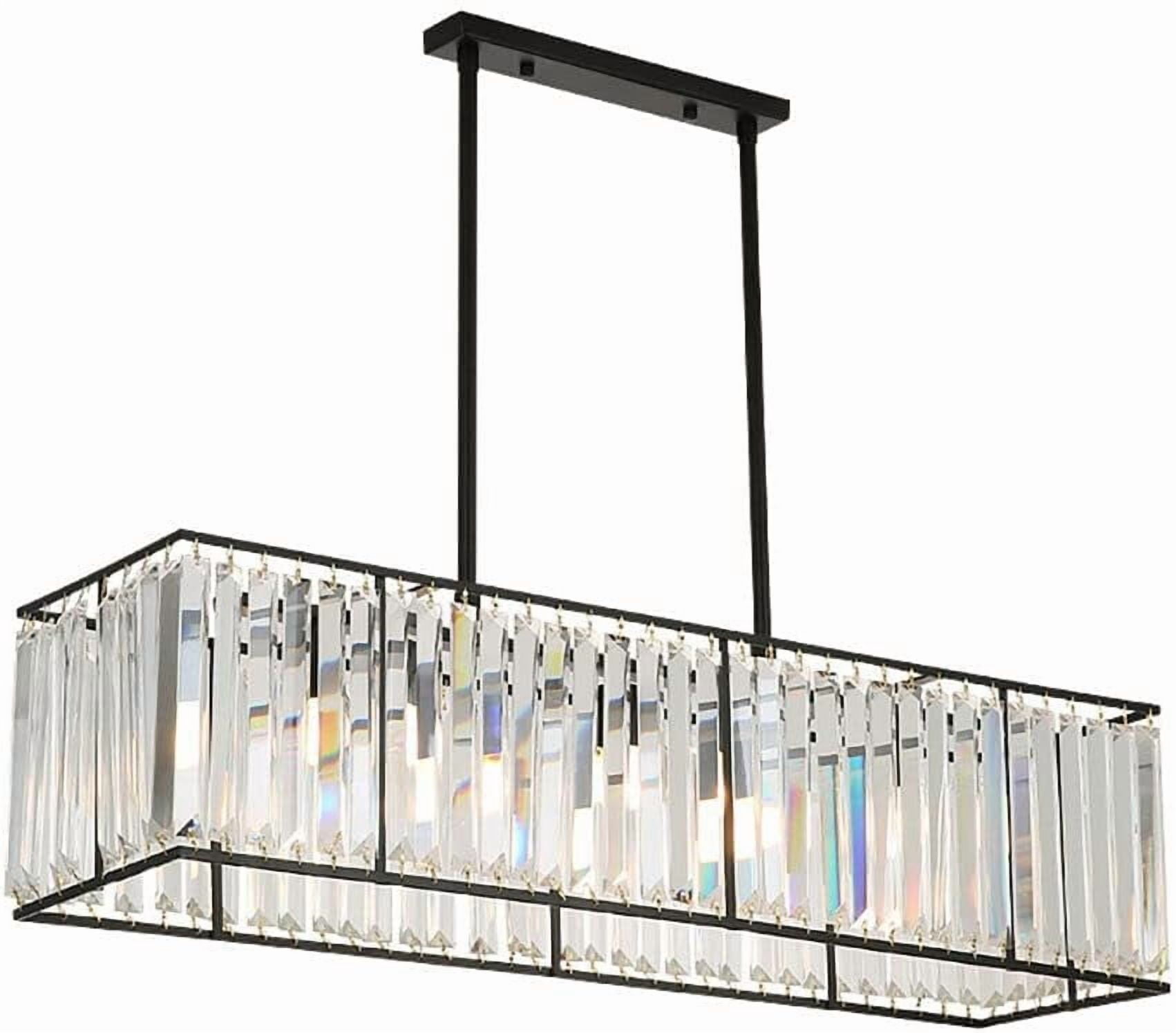 3-Light Crystal Chandelier Linear Rectangular Pendant Ceiling Lighting ...