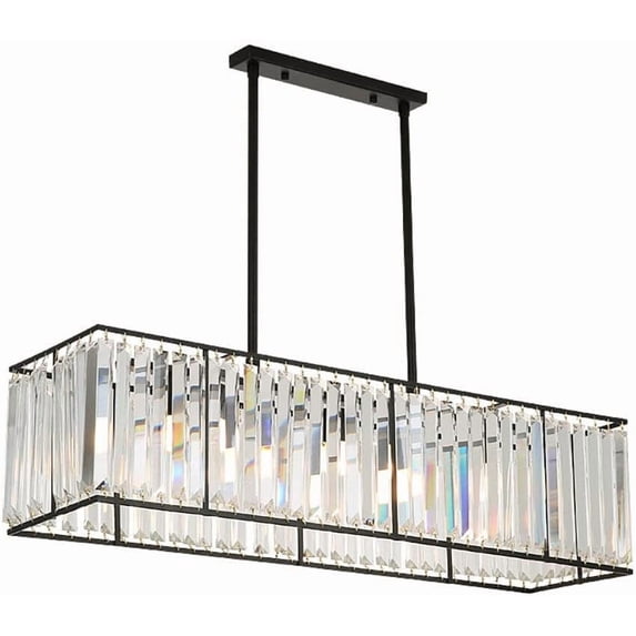 3-Light Crystal Chandelier Linear Rectangular Pendant Ceiling Lighting ...