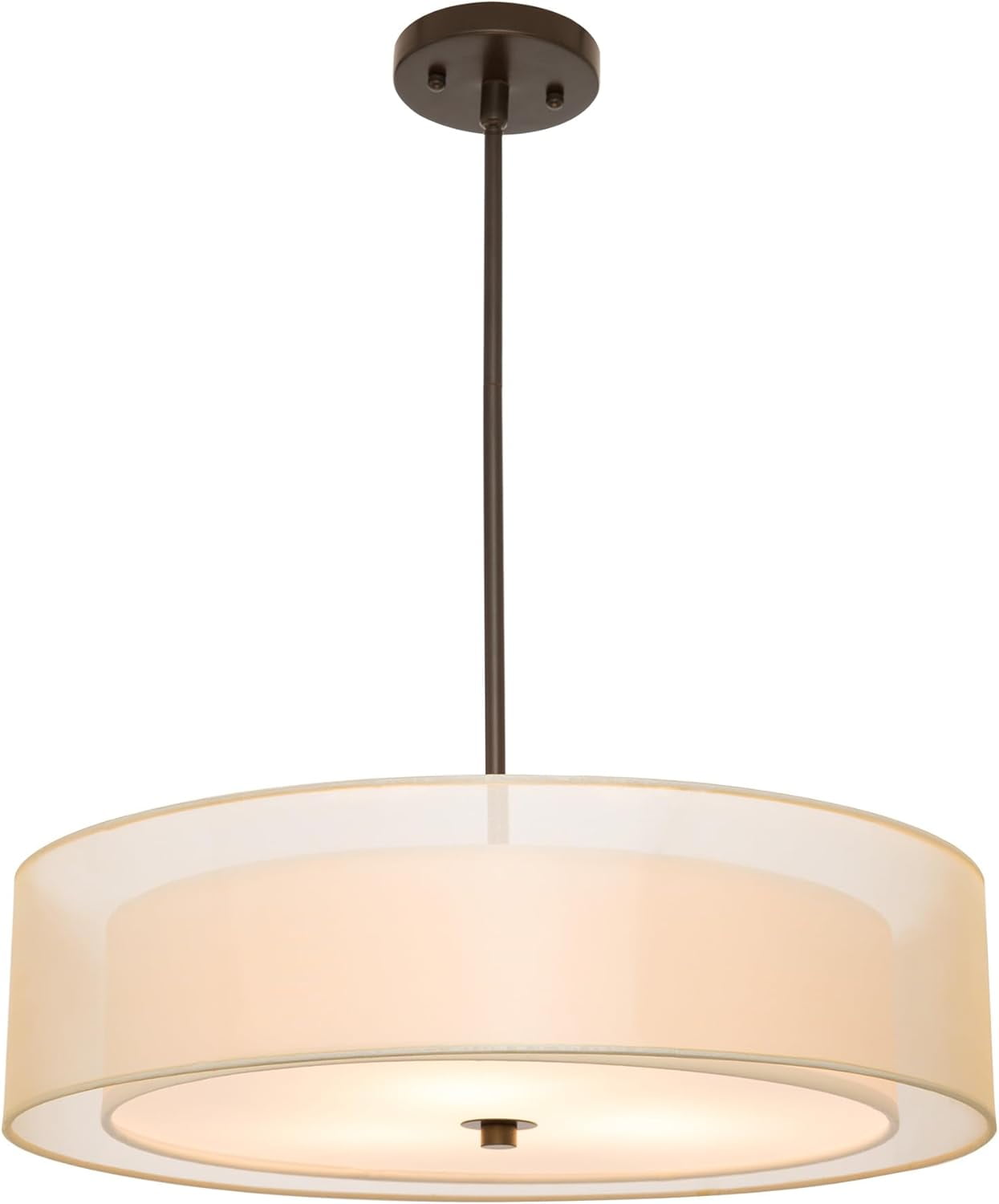 3-Light Drum Chandeliers, 20" Pendant Light Fixture with 2-Layer Fabric ...