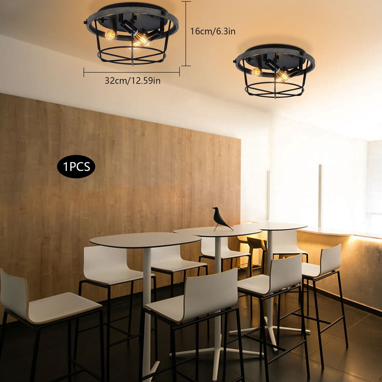 3-Light Farmhouse Flush Mount Ceiling Light, 12.6 inch Ceiling Light ...