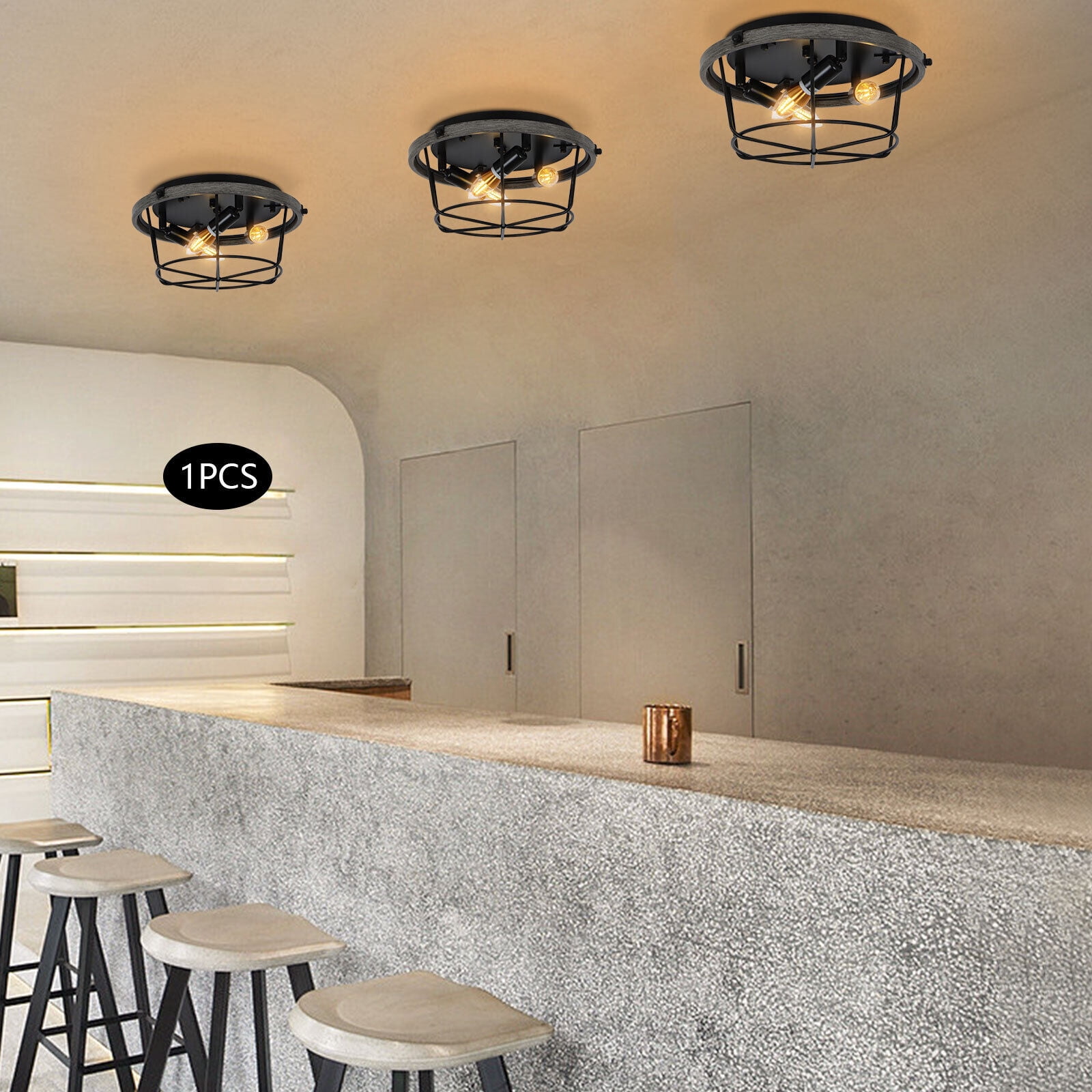 3-Light Farmhouse Flush Mount Ceiling Light, Ceiling Lights, 12.6 inch ...