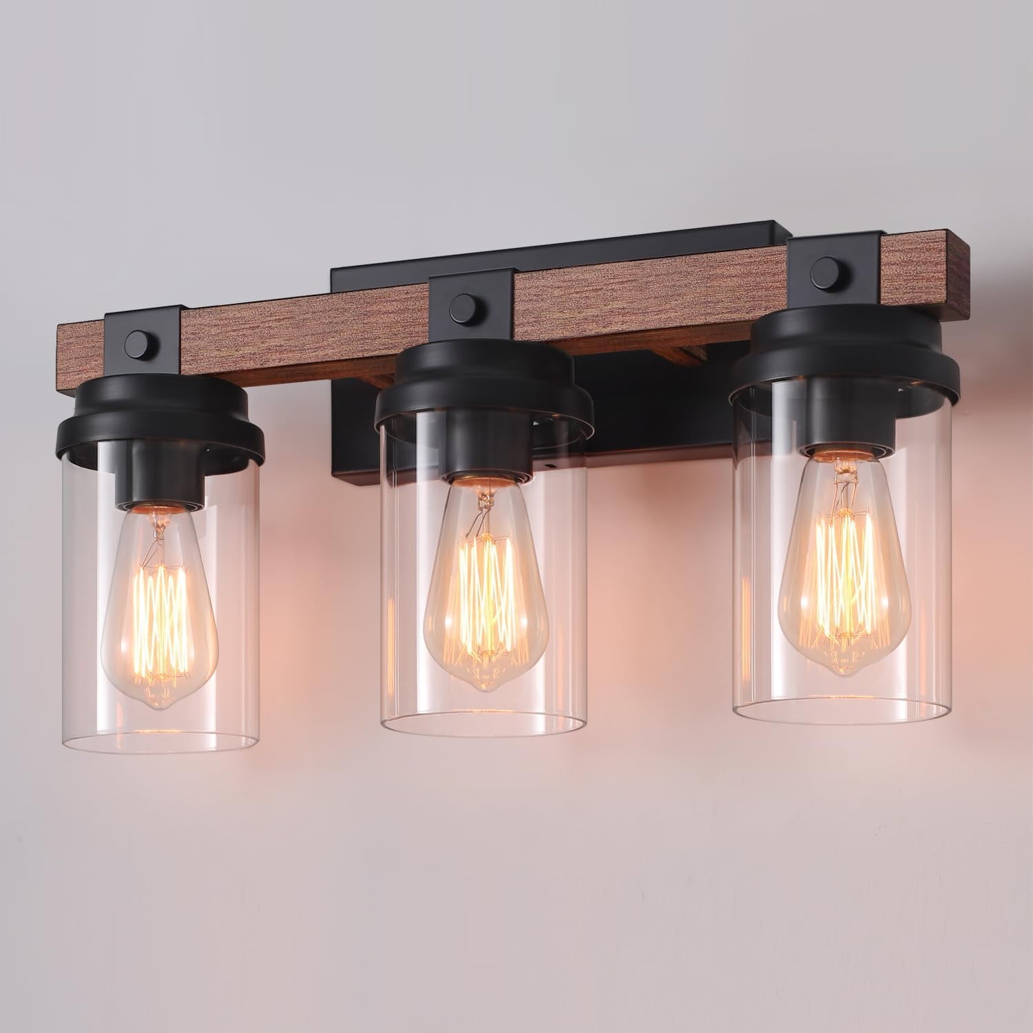 3 Light Farmhouse Vanity Light, Rustic Black Bathroom Light Over Mirror ...