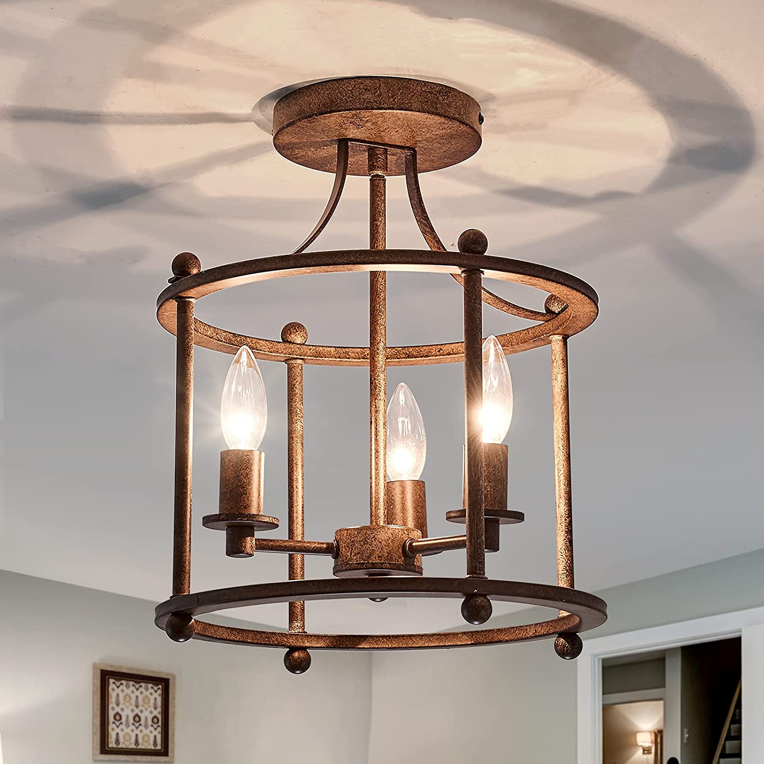 3-Light Farmhouse Vintage Semi Flush Mount Ceiling Light Fixtures in ...