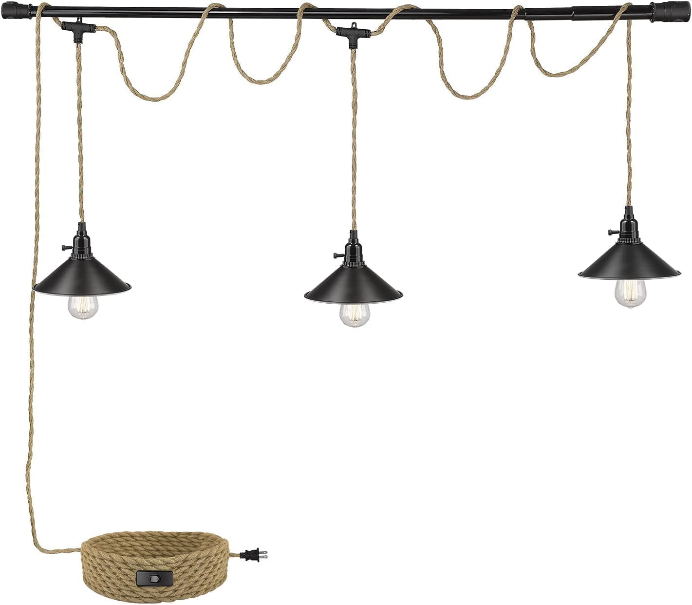 3-Light Hanging Light with Plug in Cord,Plug in Pendant Light 22ft Hemp ...