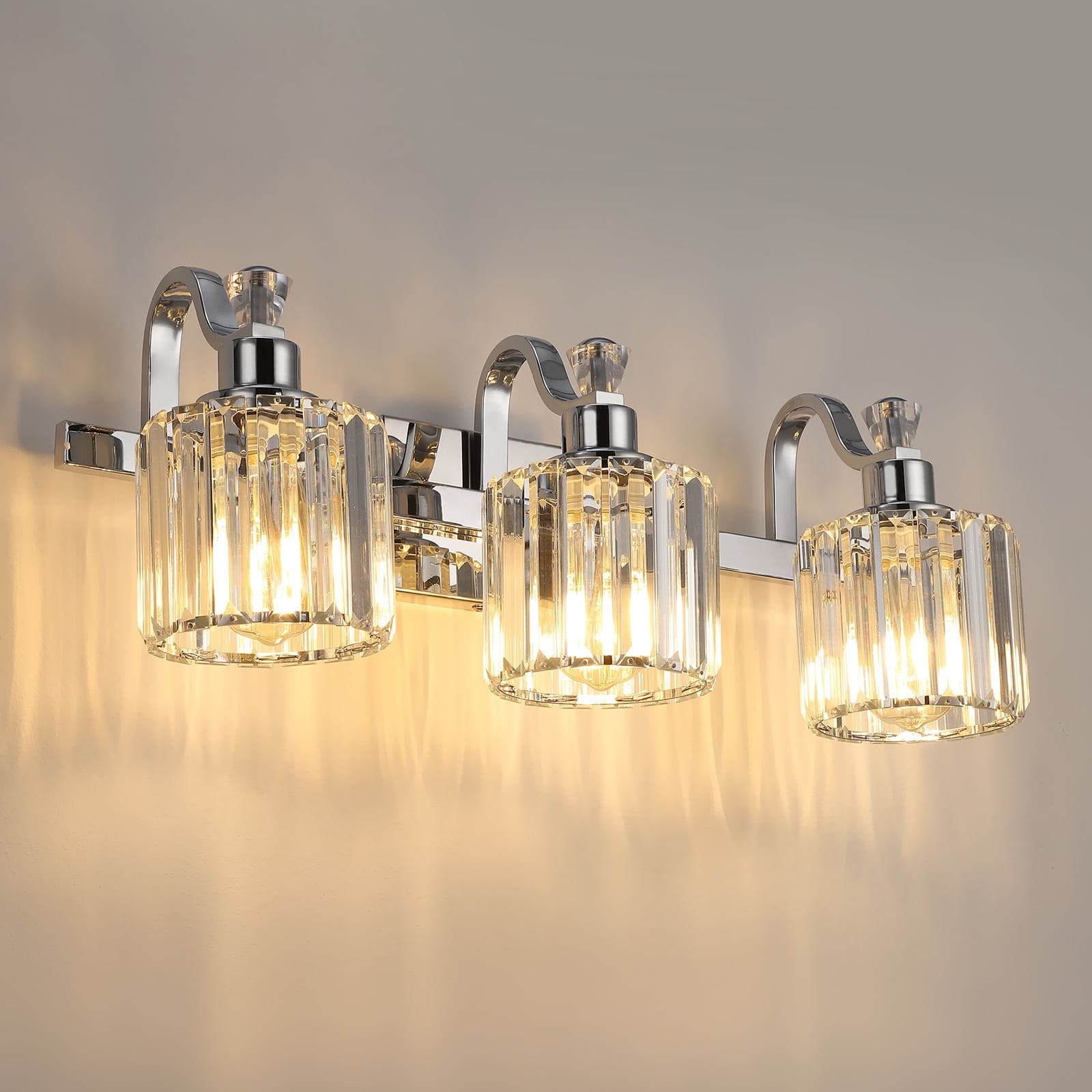 3-Light Modern Crystal Bathroom Light Fixtures-Chrome Vanity Lights ...