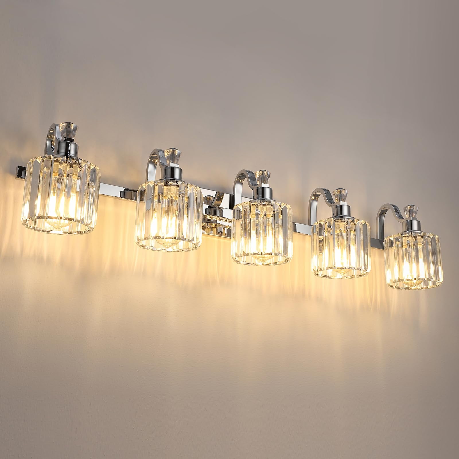 3-Light Modern Crystal Bathroom Light Fixtures-Chrome Vanity Lights ...