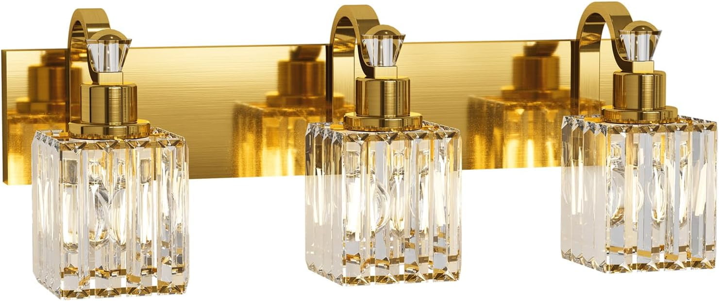 3 Light Modern Crystal Bathroom Vanity Lights Gold Bathroom Light ...
