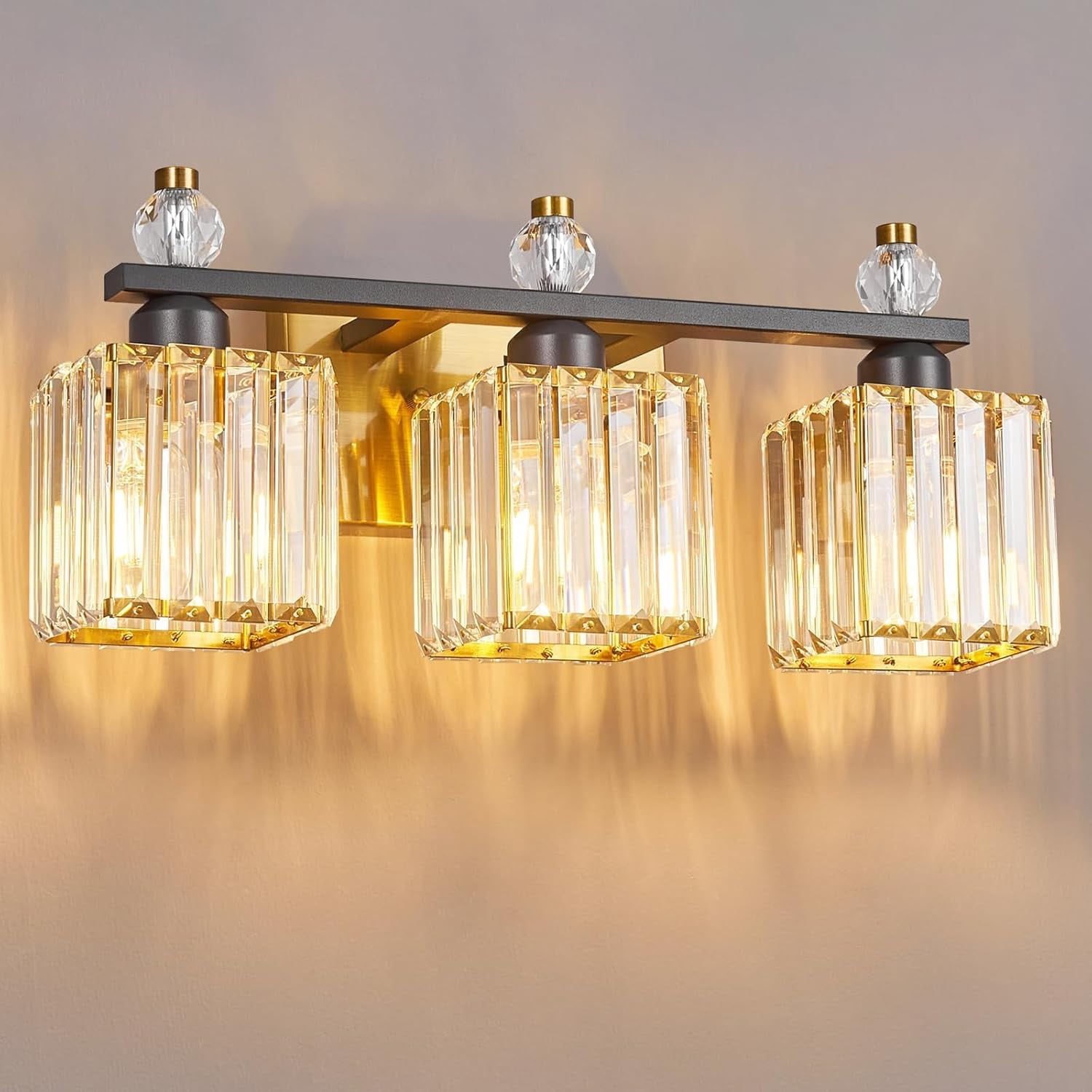 3-Light Modern Crystal Vanity Light - Black Gold Bathroom Light ...