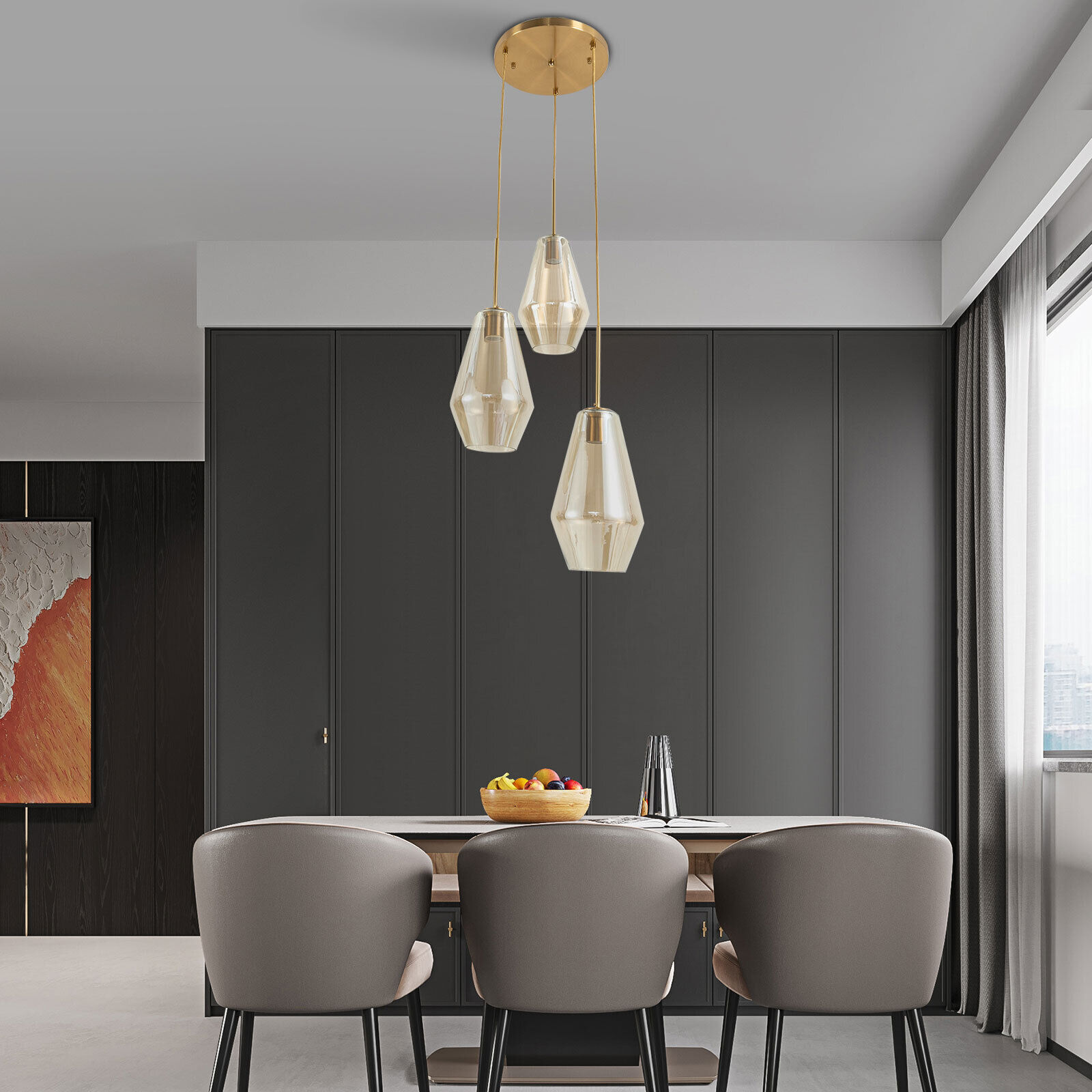 3-Light Modern Glass Chandelier Pendant Lamp LED Ceiling Fixture ...