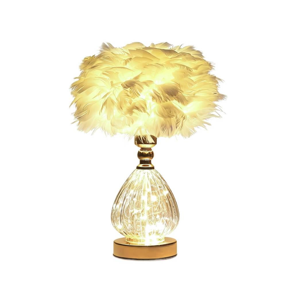 3-Light Modes Luxury Feather Table Lamp - Gold Stand Modern Creative ...
