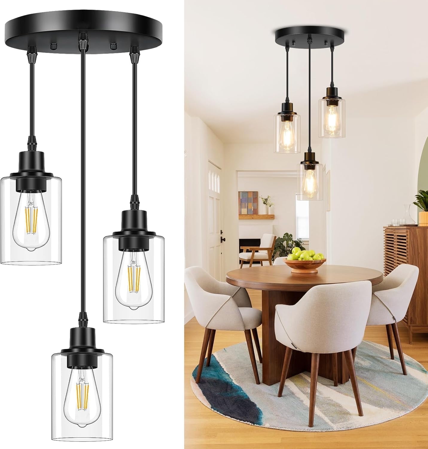 3-Light Pendant Light Fixtures Cluster Pendant Kitchen Island Pendant ...